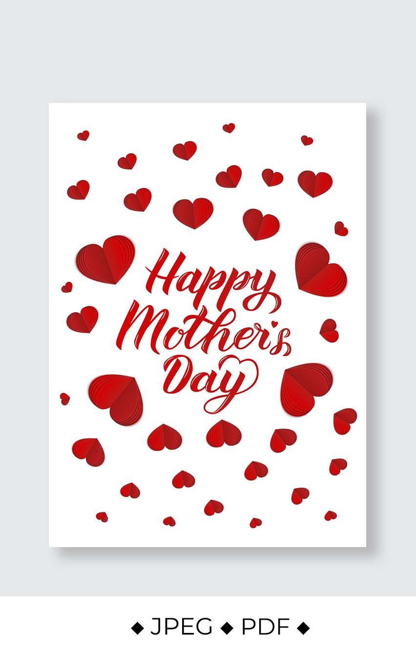 Mothers Day card with origami red hearts