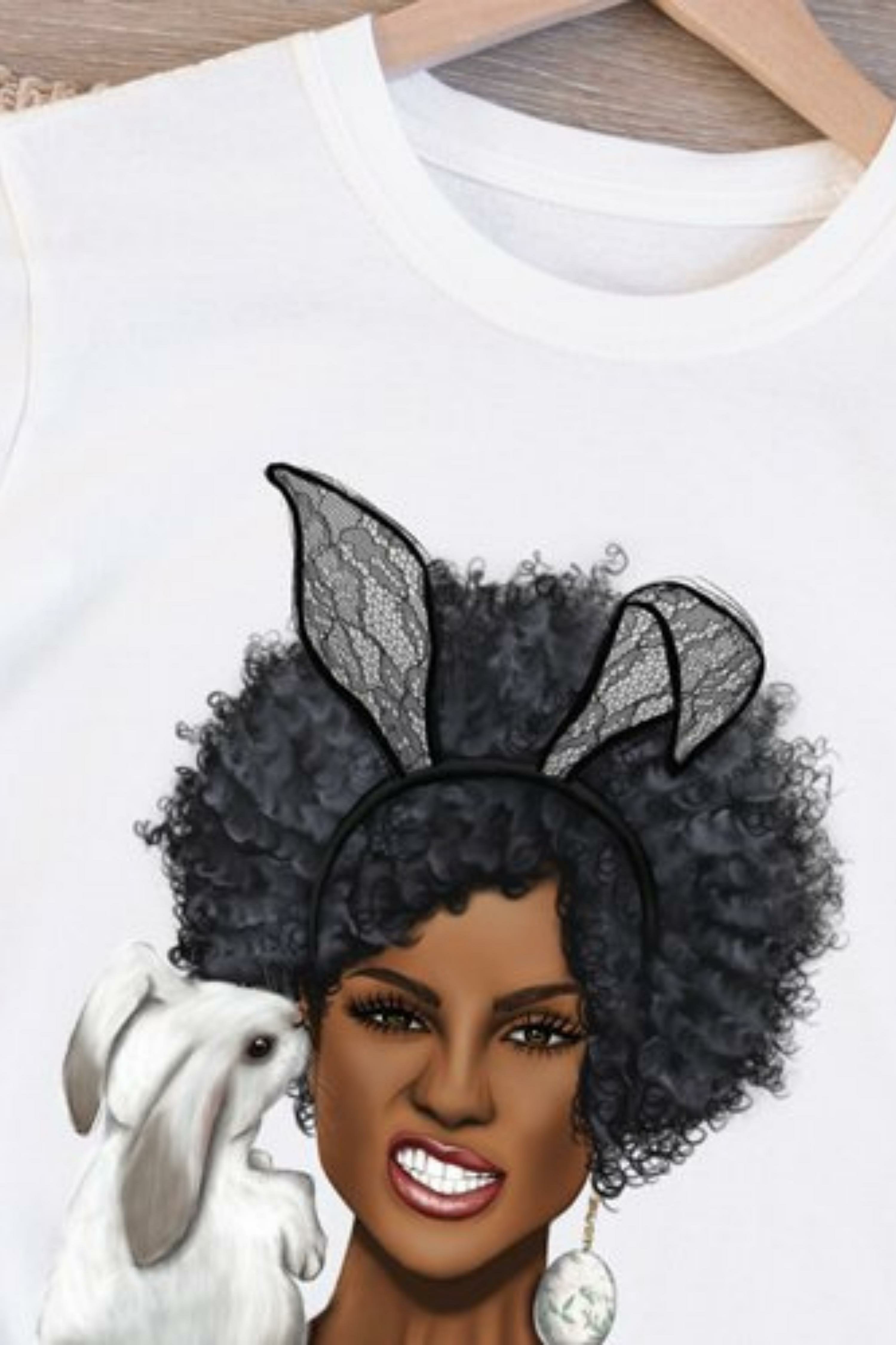 Afro Girl With Bunny Sublimation Png