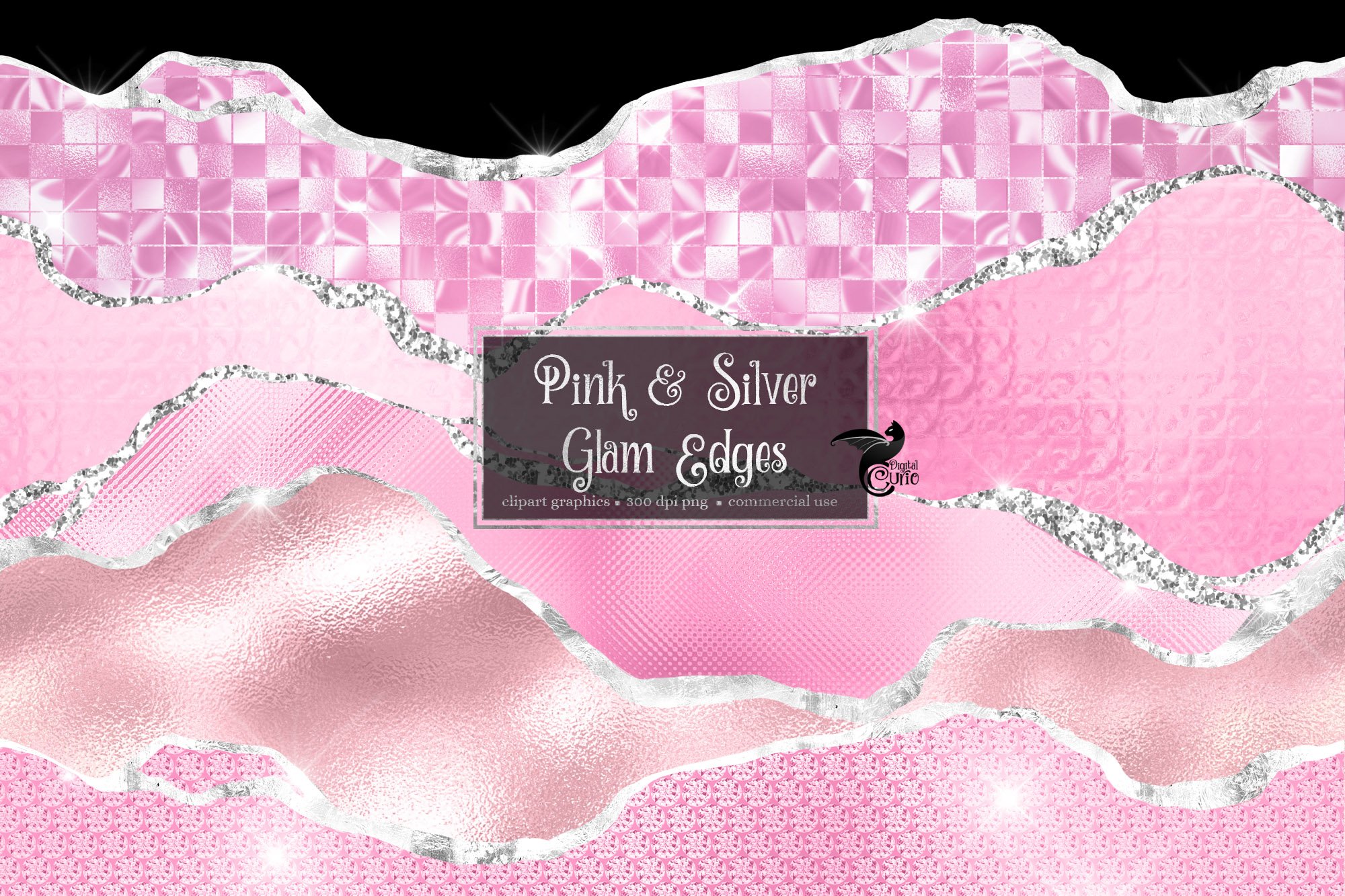 Pink and Silver Glam Edges Clipart