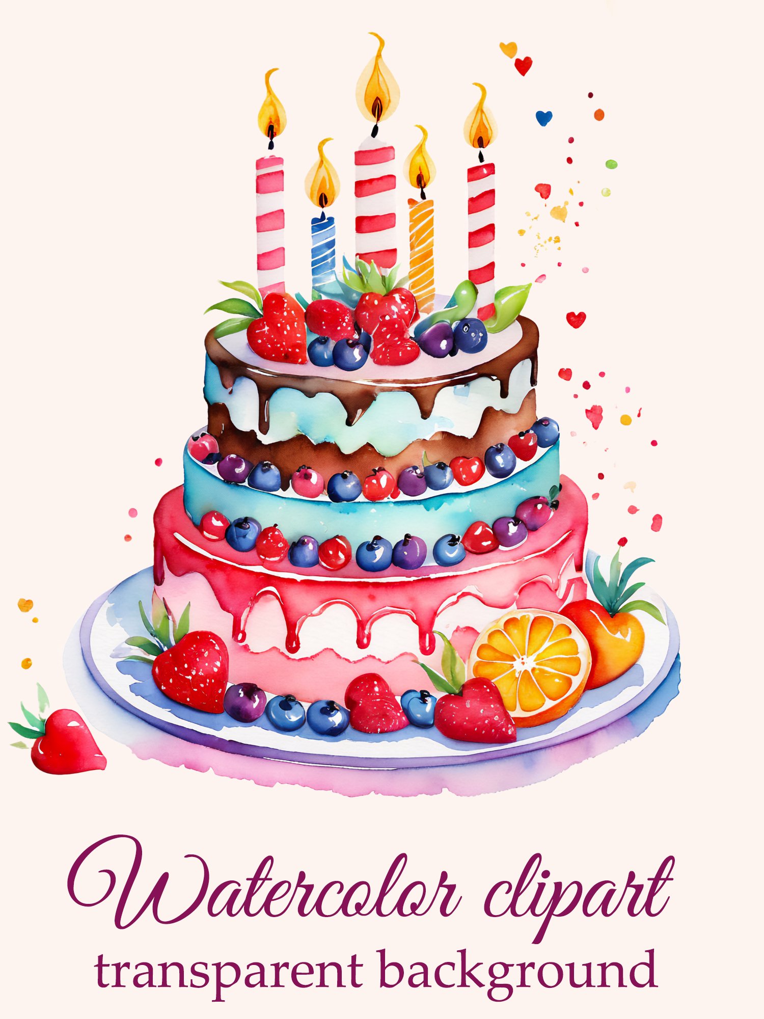 Watercolor Clipart Birthday Celebrations | Cake Illustration