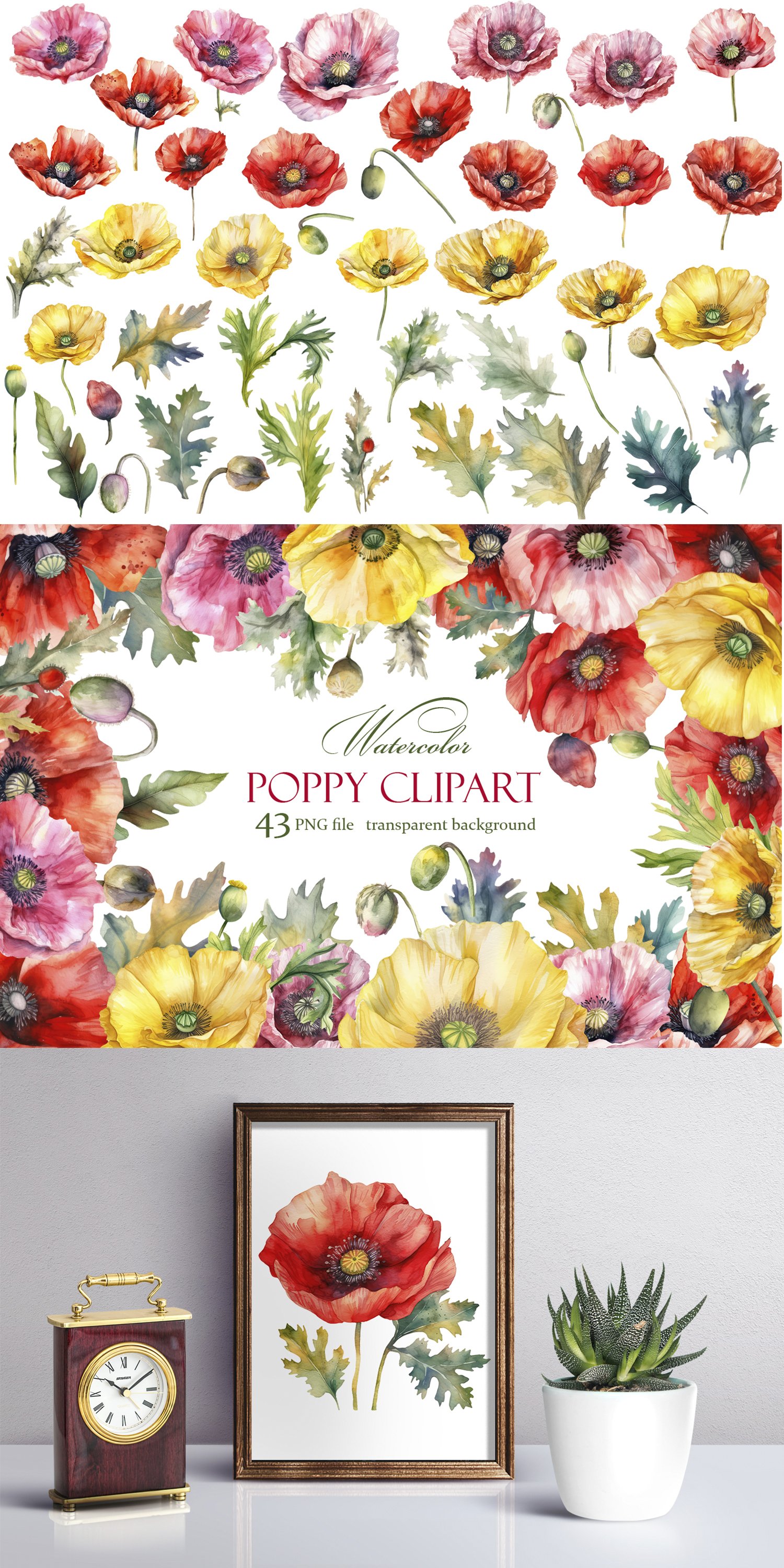 Poppy clipart, Watercolor floral clipart, Bouquets (2549260)