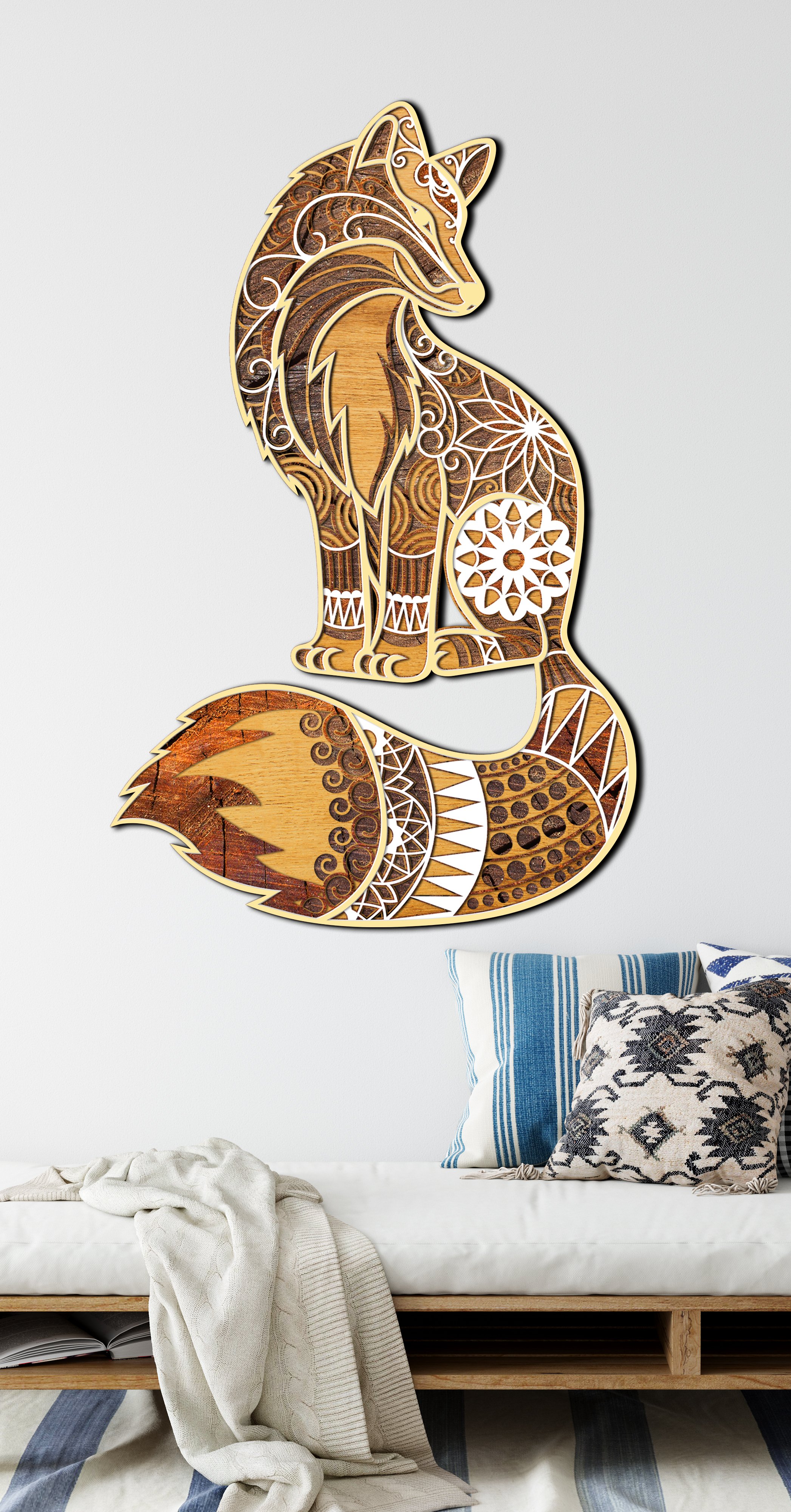 Multilayer Laser Cut File FOX, Mandala, SVG, Cricut Files