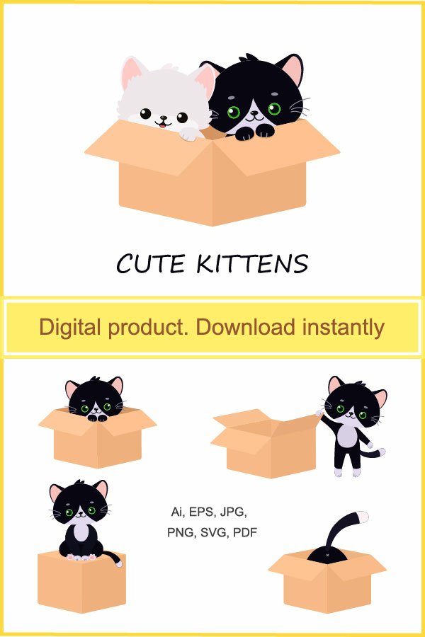 Cute kittens. Clipart kawaii cats