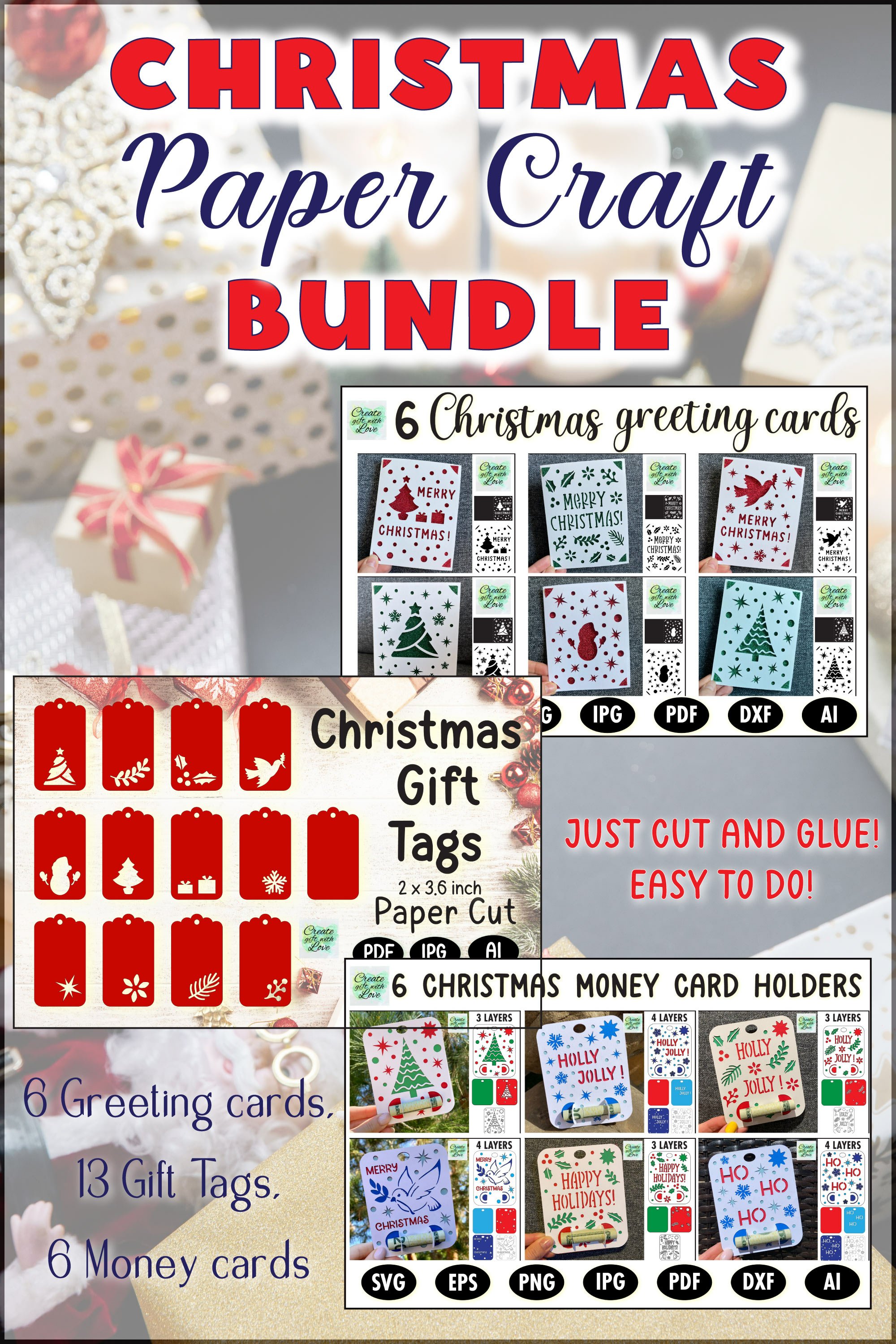 Merry Christmas Paper Craft Bundle! Cards, Tags, Many Cards.