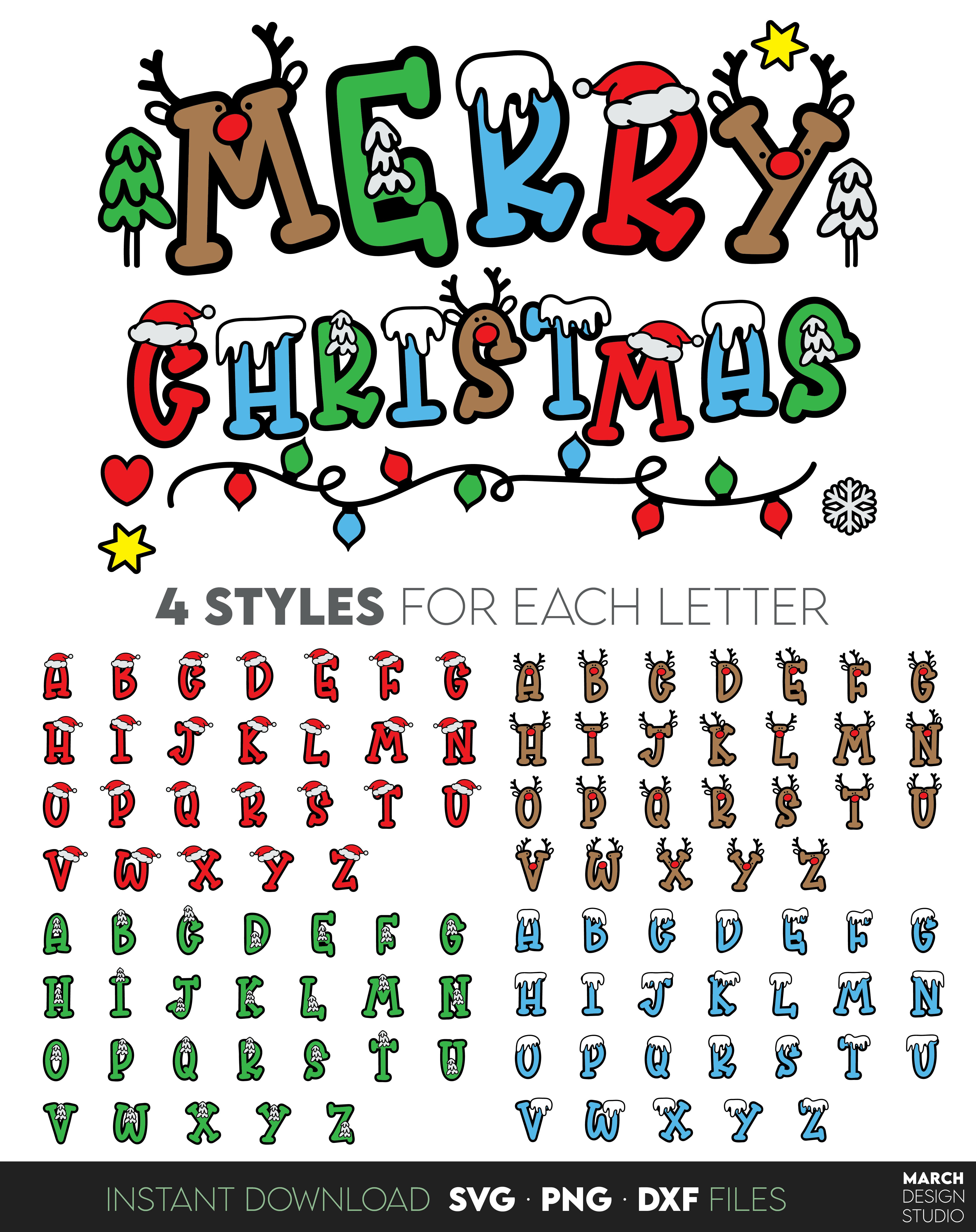 Christmas alphabet doodle letters png svg, Christmas letters