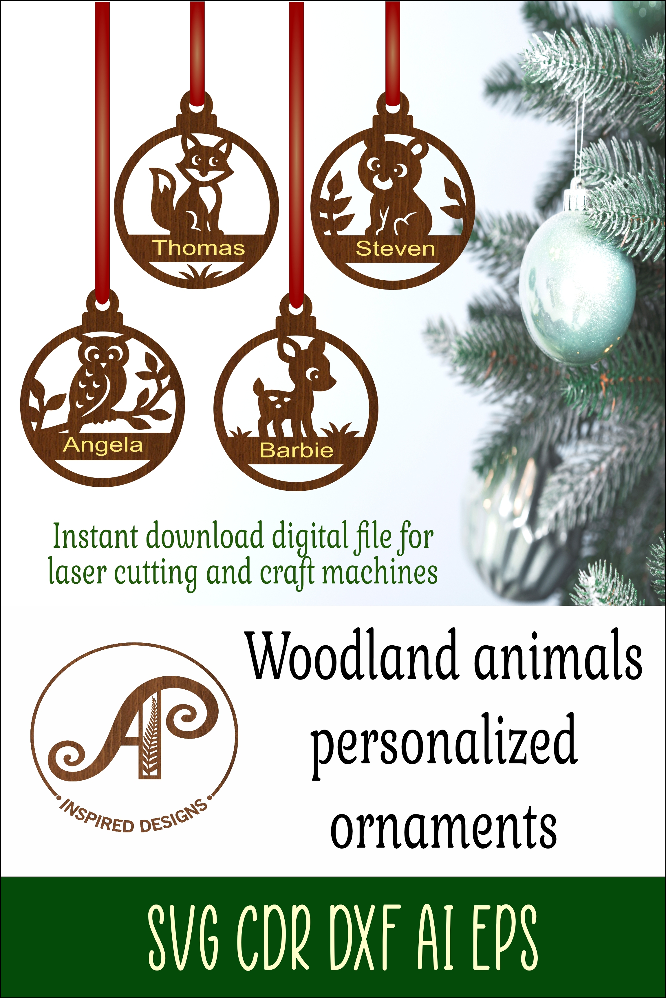Cute woodland animals Christmas Ornament SVG