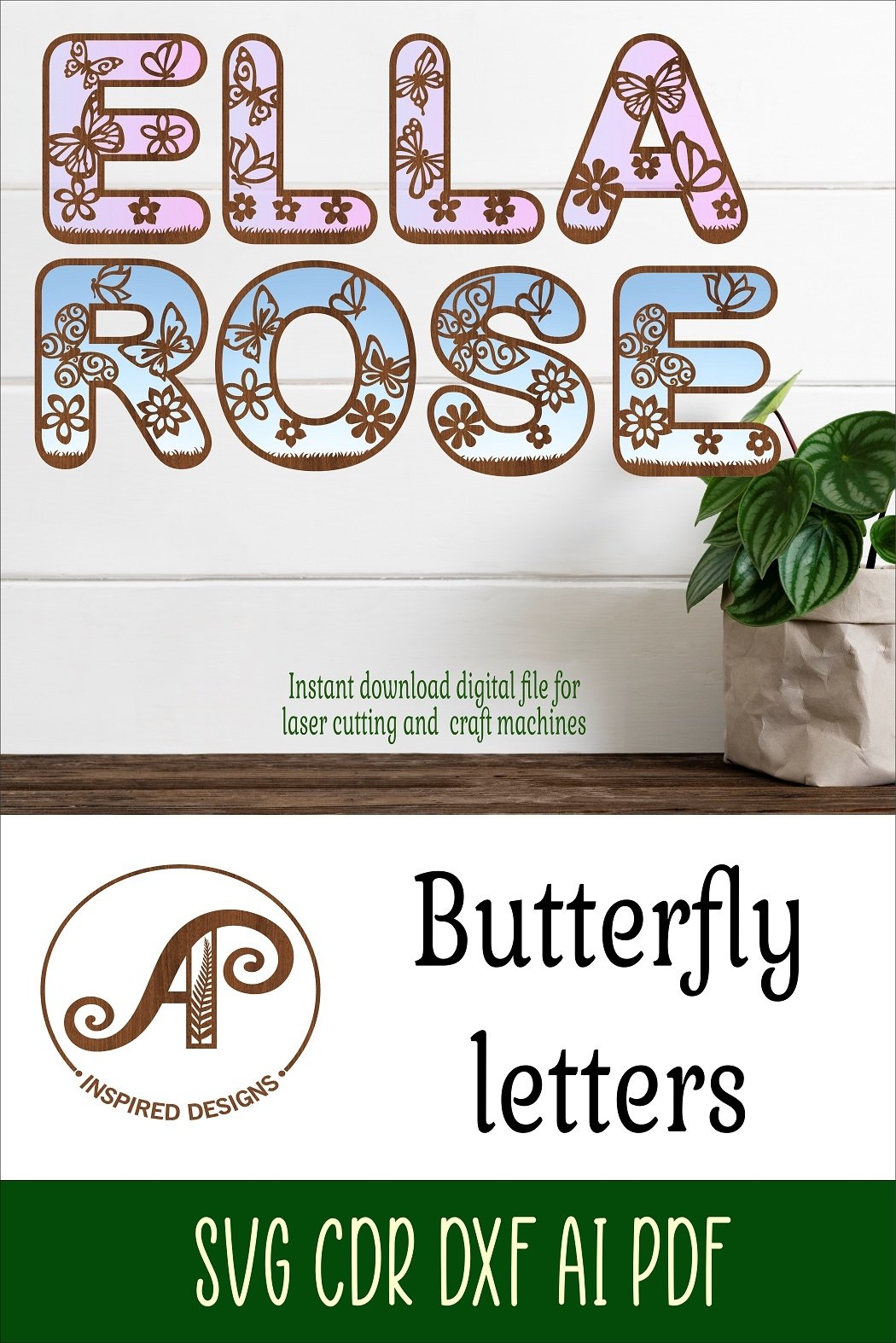 Butterfly and flower theme alphabet set. 2 layer 47 letters.