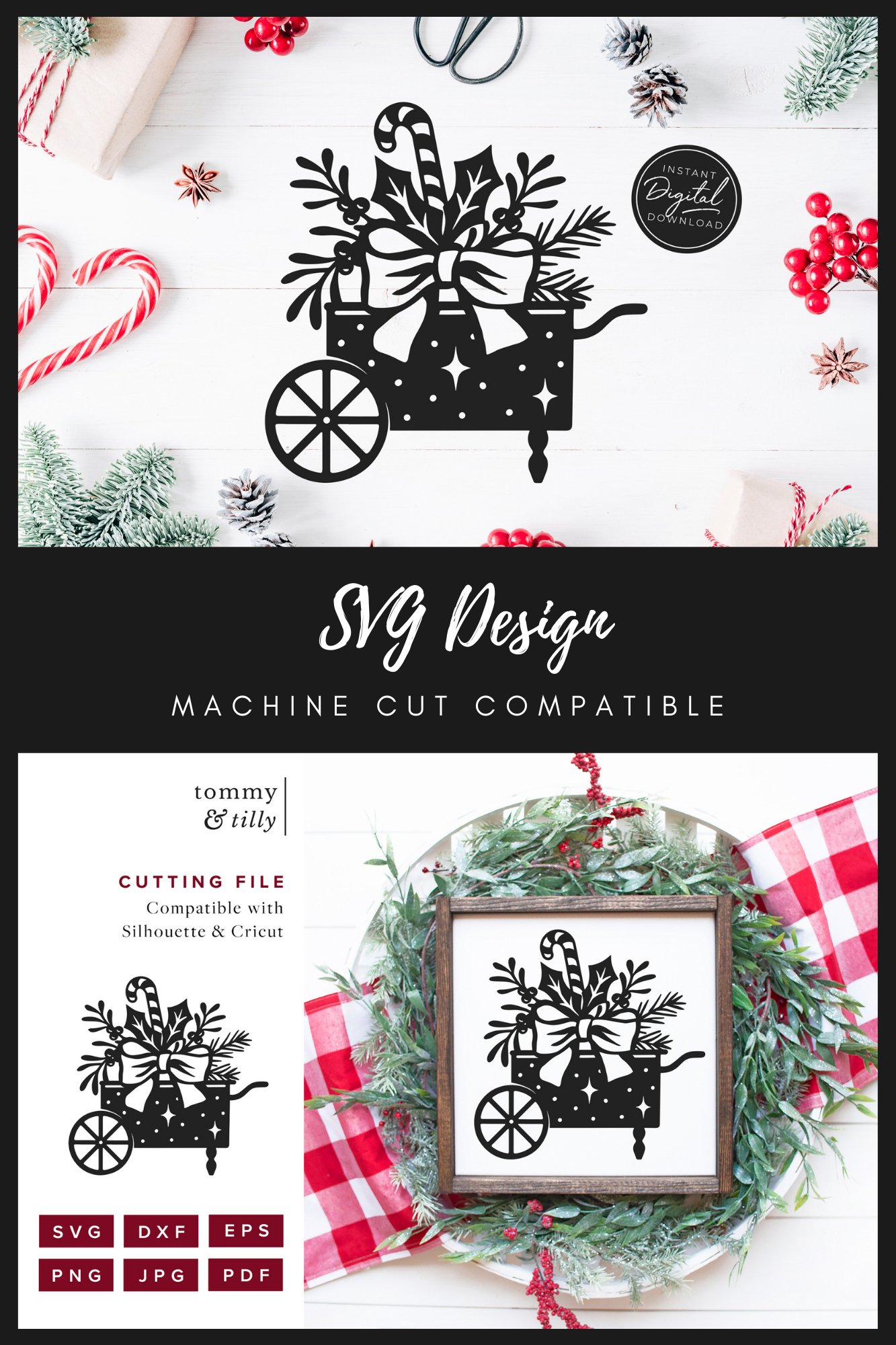 Christmas Cart - SVG DXF PNG EPS JPG PDF Paper Cutting