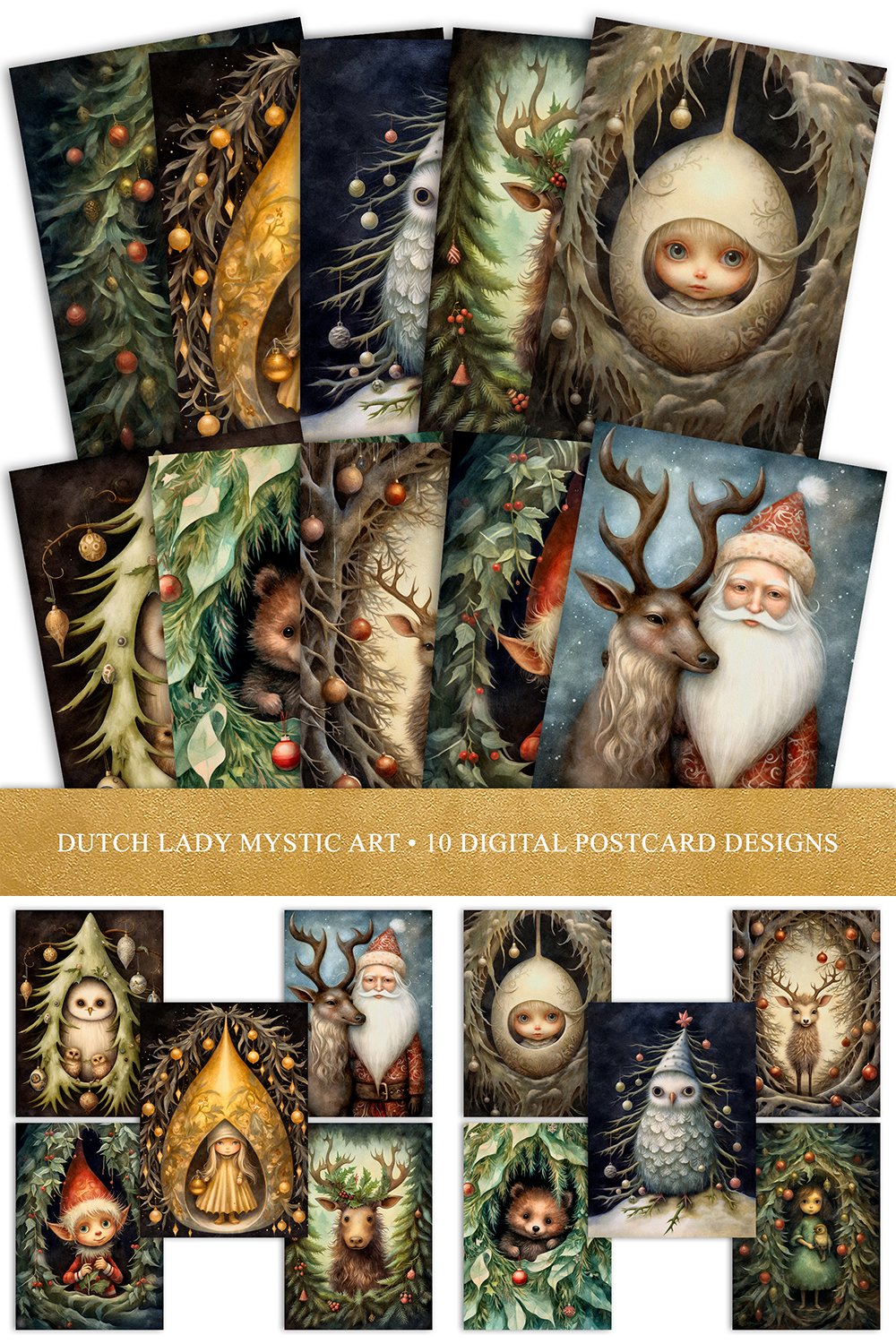 Whimsical Christmas Postcard and Poster Print Set