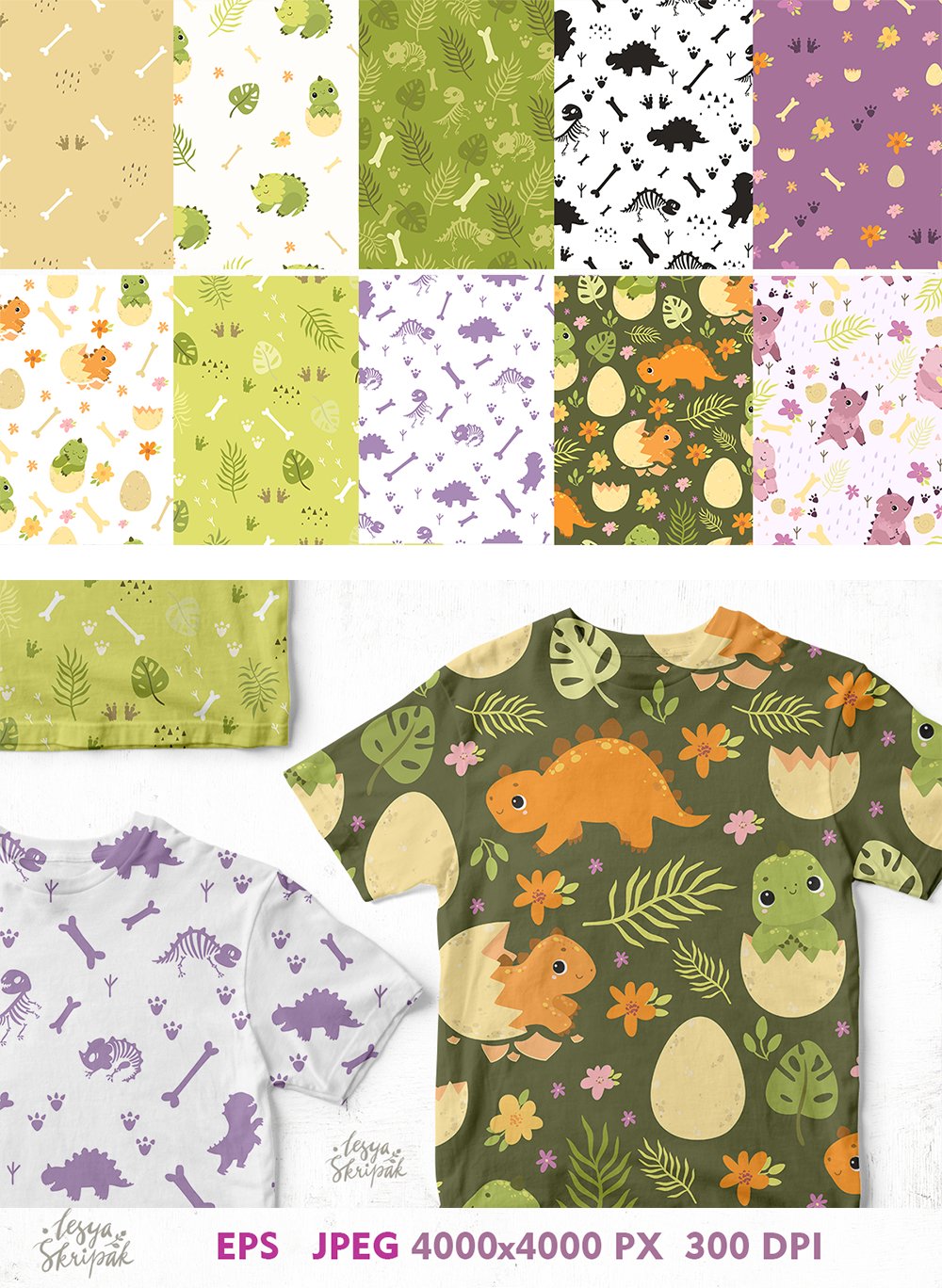 Dinosaur patterns, dinosaur digital paper. dinosaur party