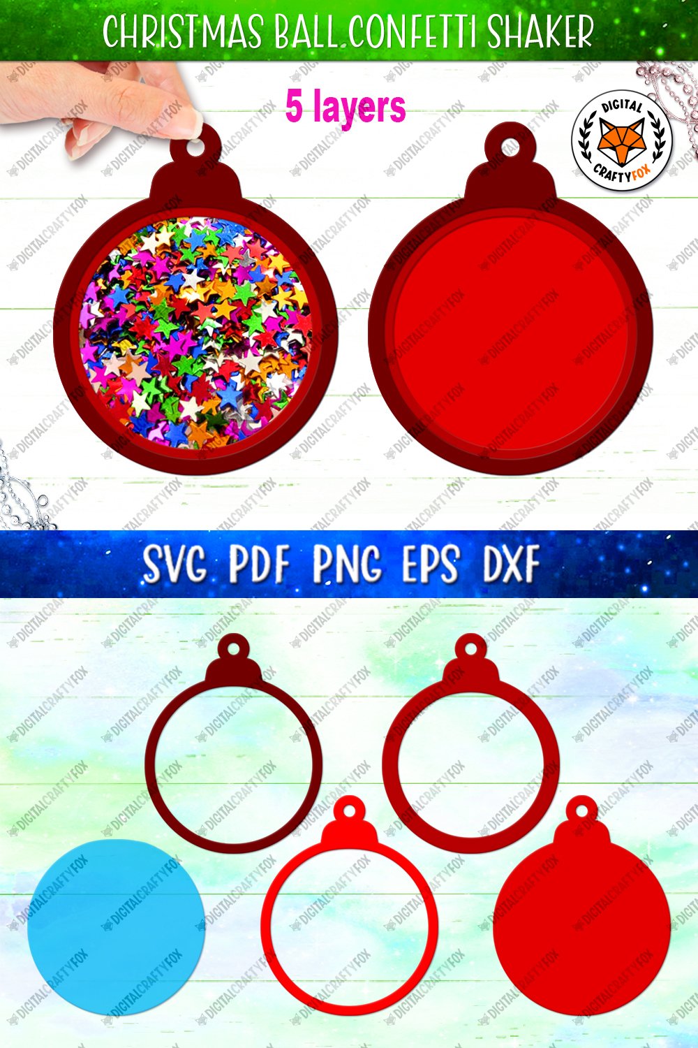 Christmas Ball Confetti Shaker, 3D Christmas Ornament SVG