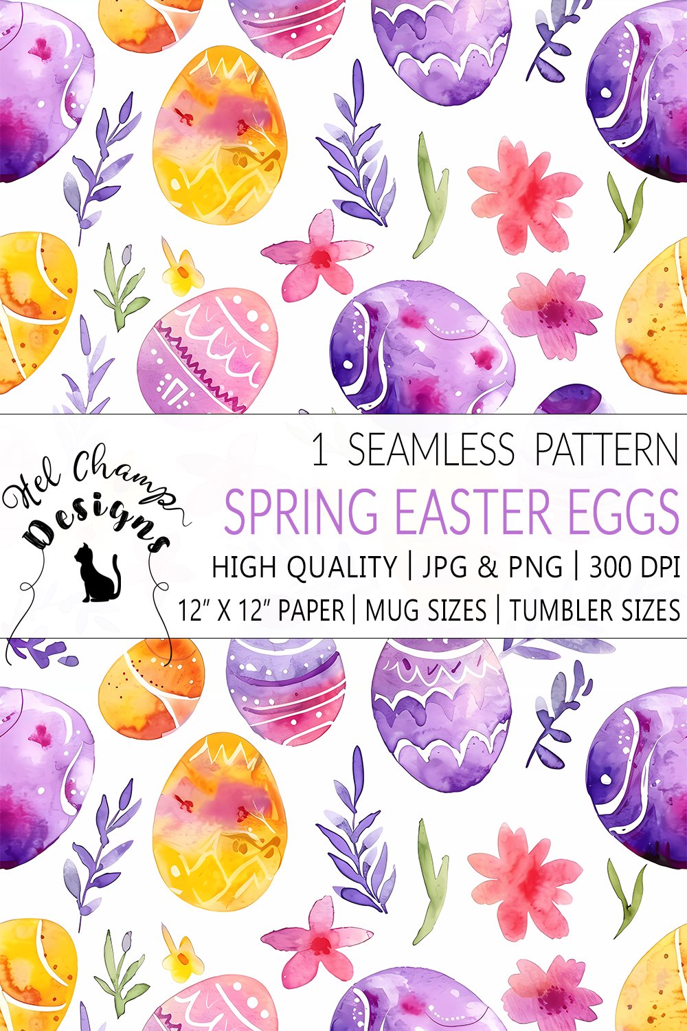 Scrapbooking paper with watercolor spring easter eggs design