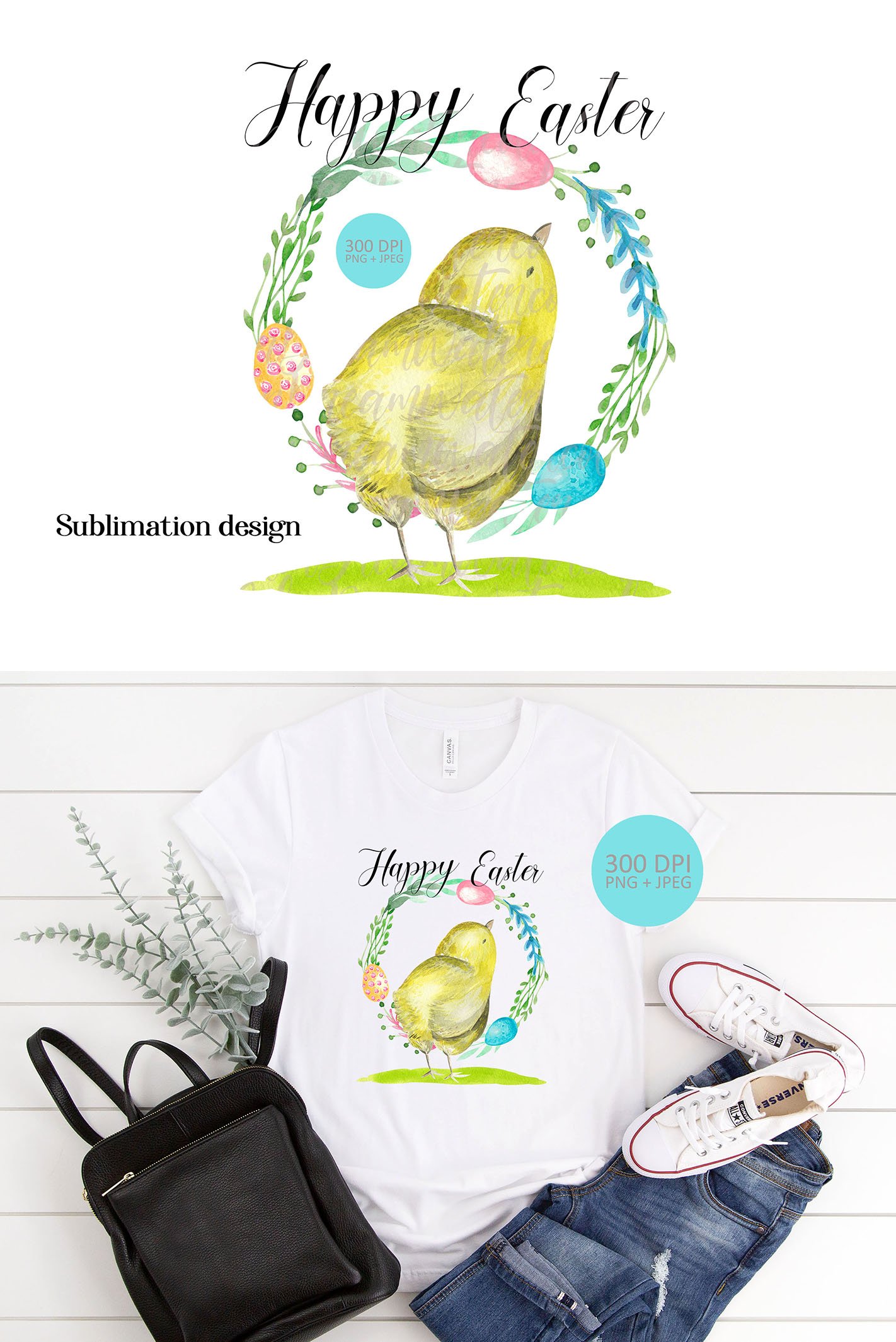 Easter wreath baby chick sublimation graphics PNG