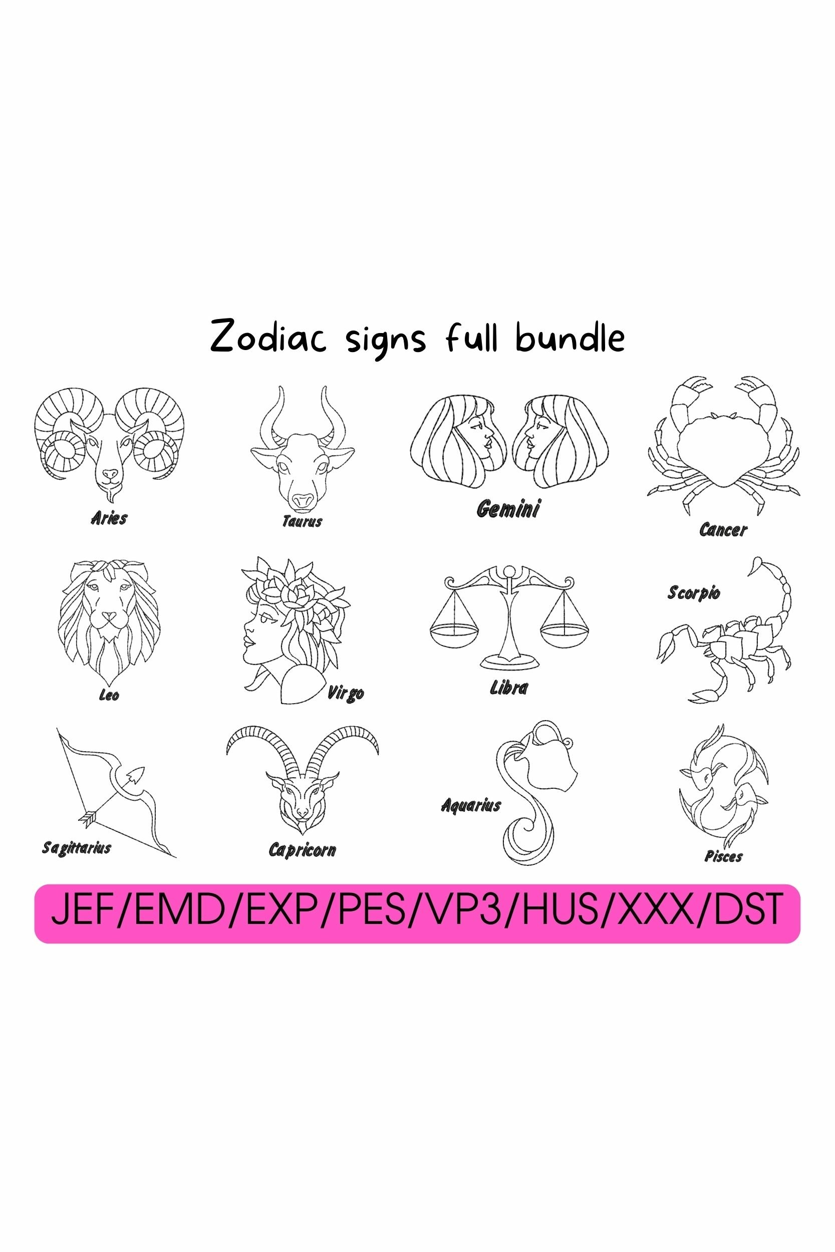 Zodiac sign bundle machine embroidery file