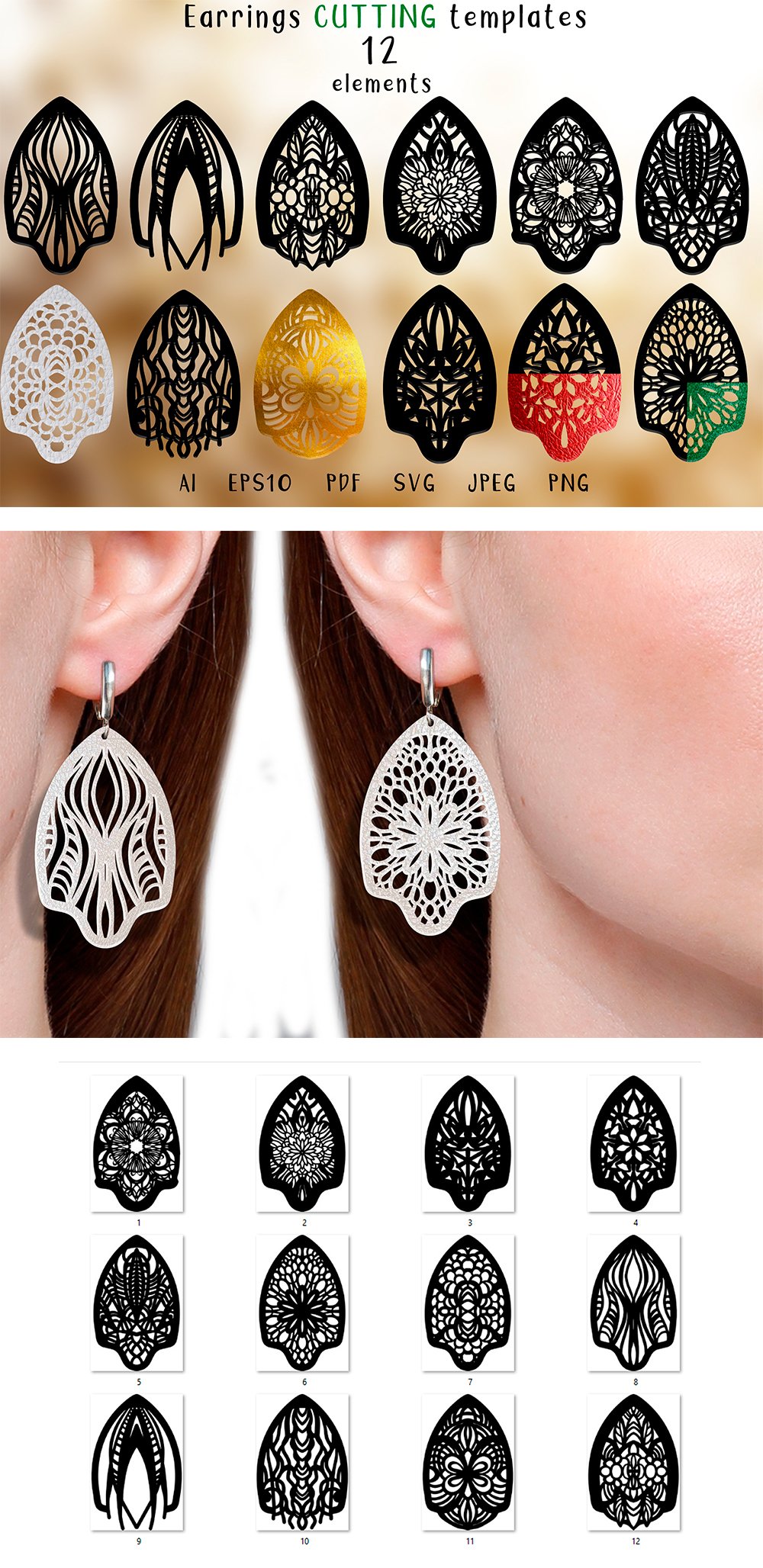 12 Templates for Cutting-Silhouettes of earrings-SVG