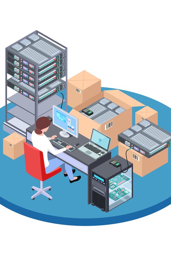 QA Tester at work. Woman testing software. Isometric quality