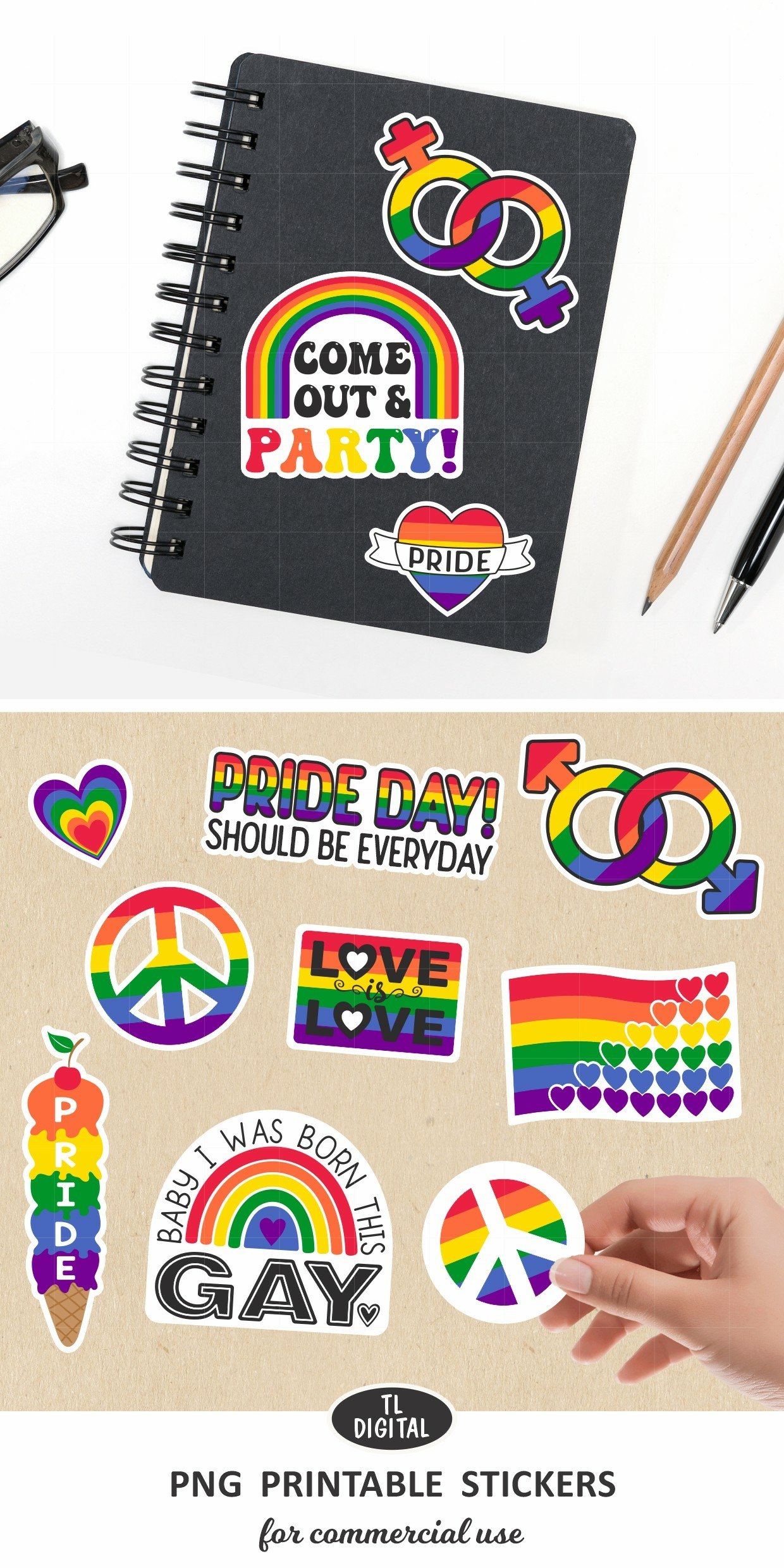 Gay Pride Printable Stickers PNG digital files