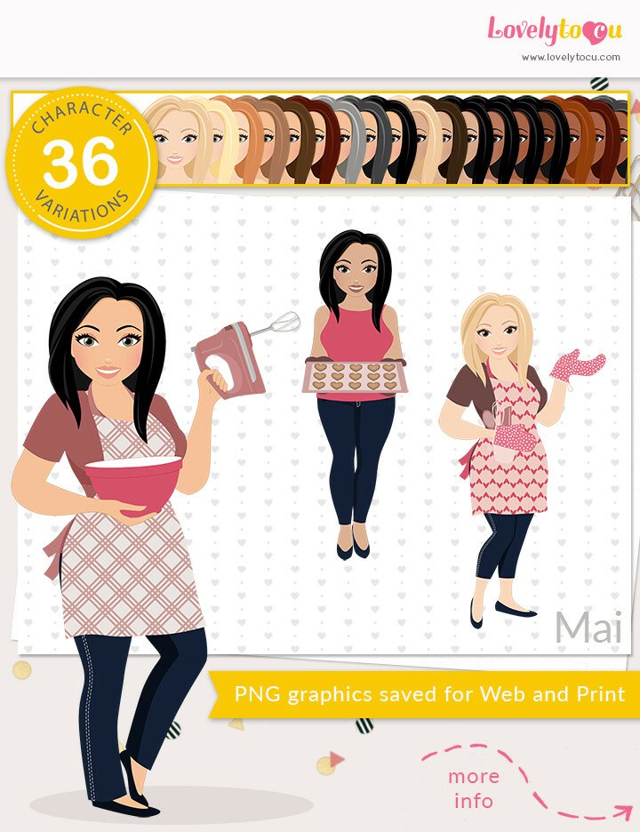 Baking girl clipart, Valentine sweets & cakes, Mai LVK11