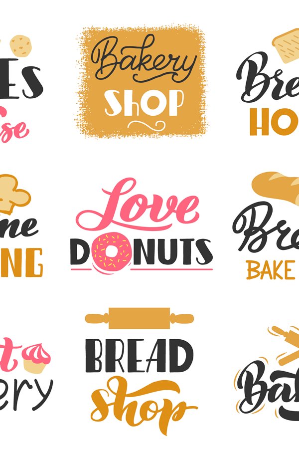 Bakery hand drawn lettering. Pastry bread lettering