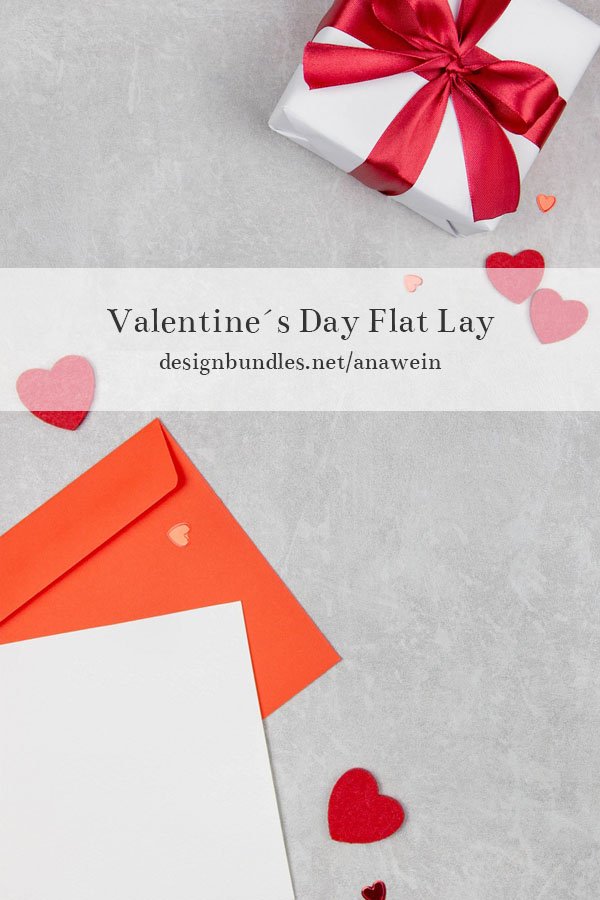 Valentines day flat lay mockup with gift box card red hearts