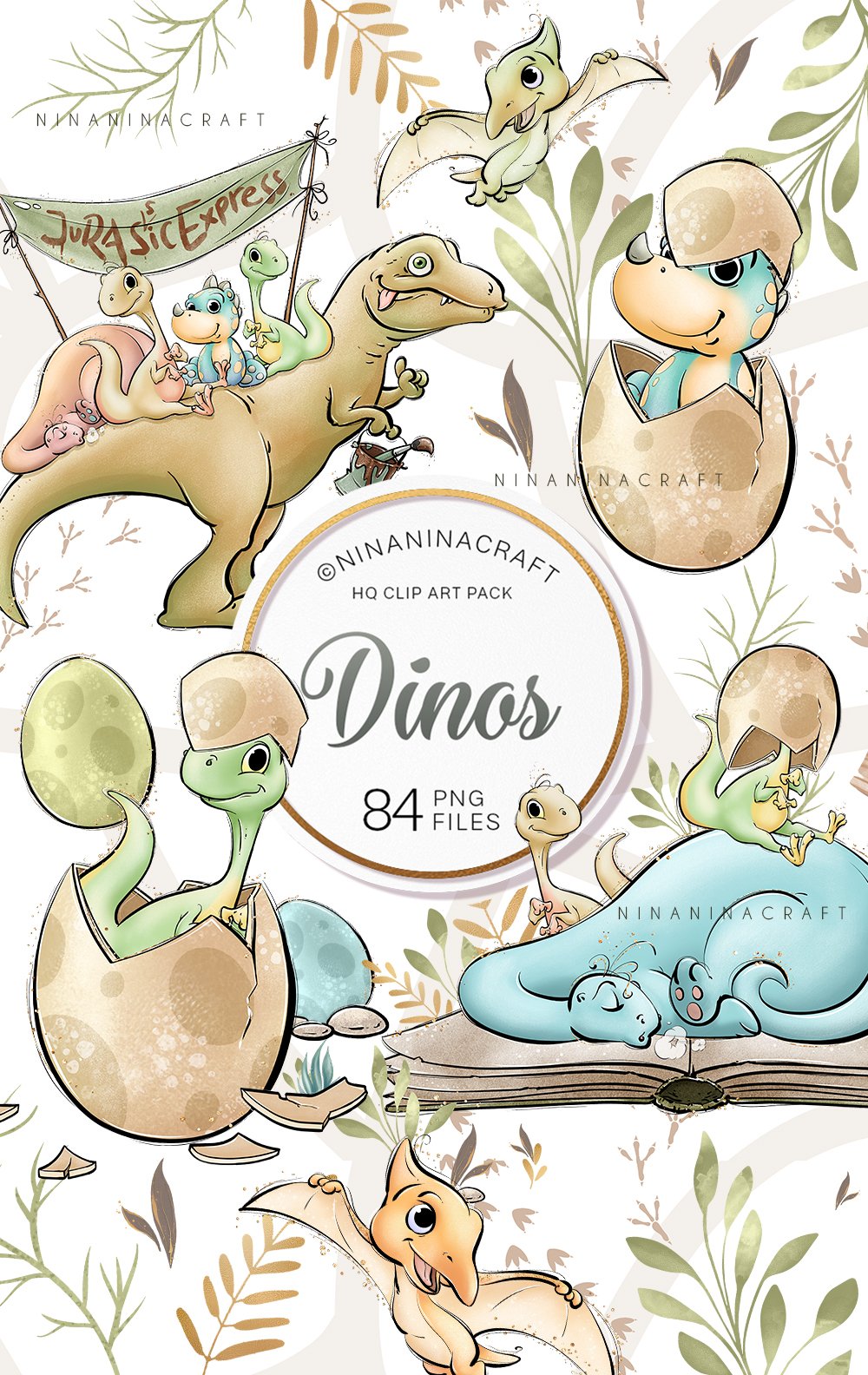 Dino Clipart, Dinosaur Clip Art Png, Cute Dinos Illustration