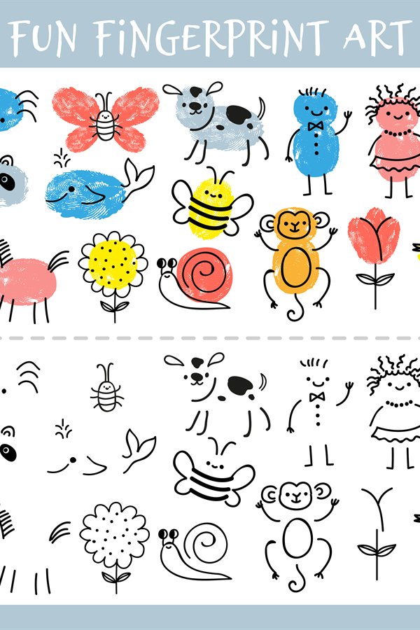 Paint with finger prints. Kids fingerprint learning art game