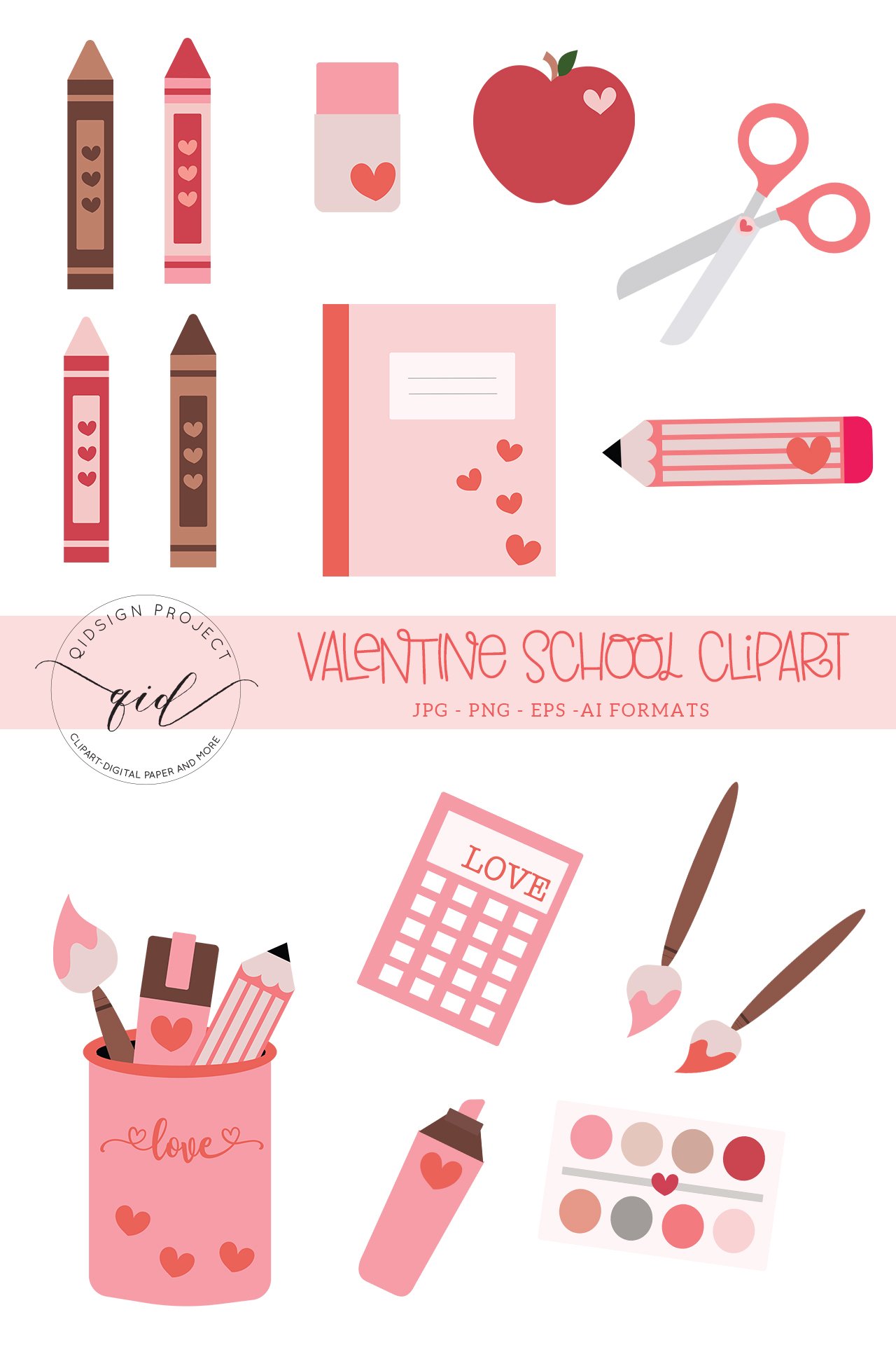 Doodle Back To School Supplies Valentine | 15 Variations