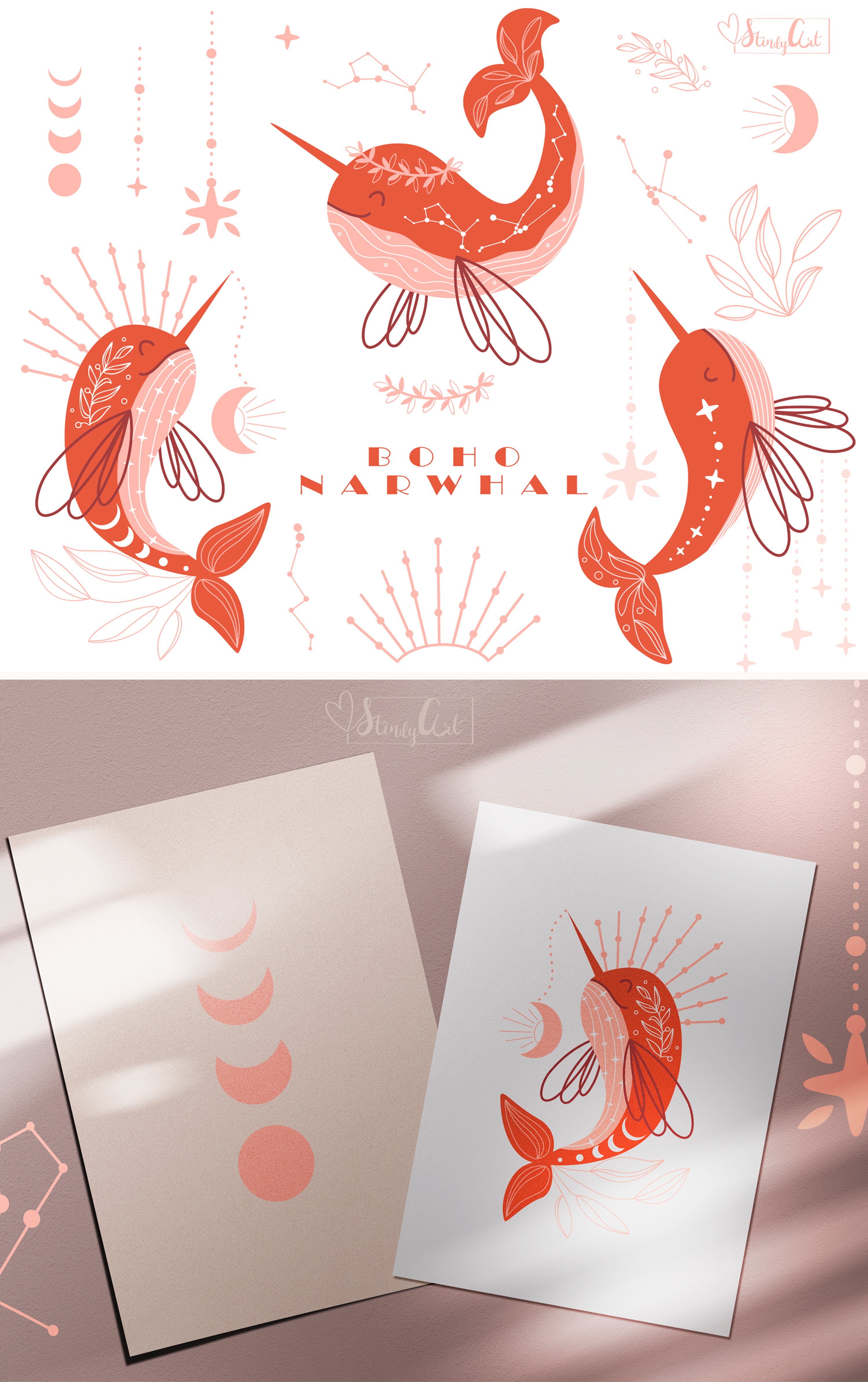 Boho Narwhal SVG Bundle - SVG/PNG for cricut and sublimation