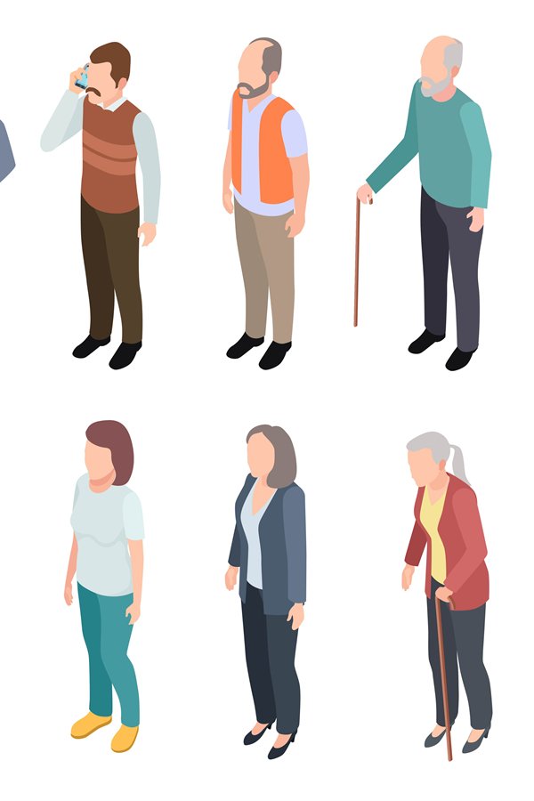 Different generations. Isometric people adult female male ch