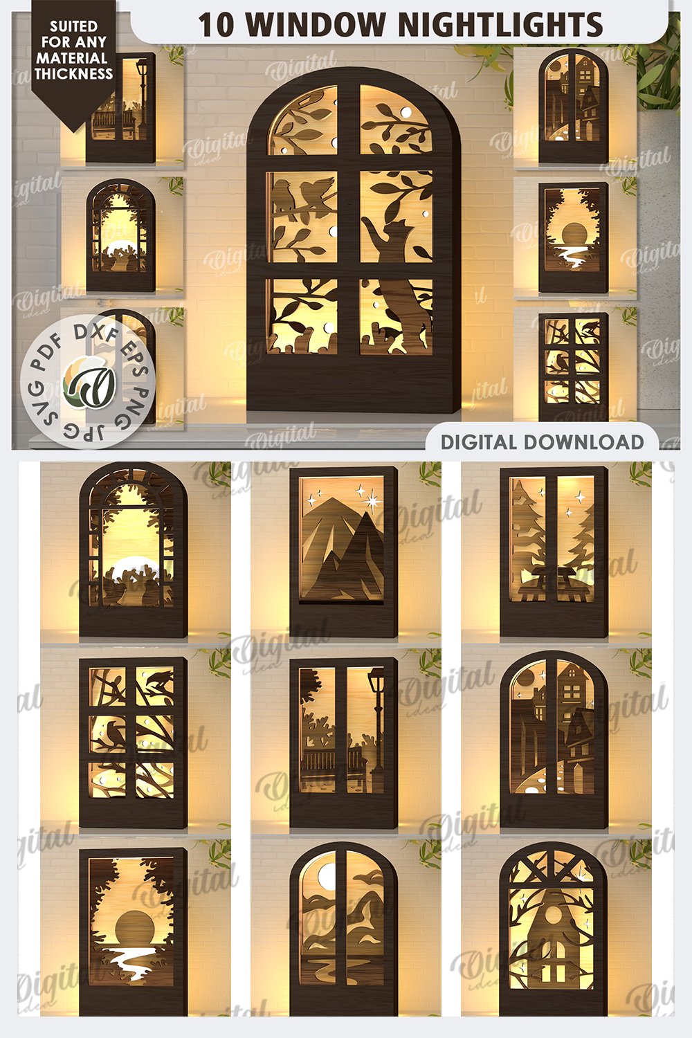 Window Led Nightlights Laser Cut Bundle. Light Boxes SVG