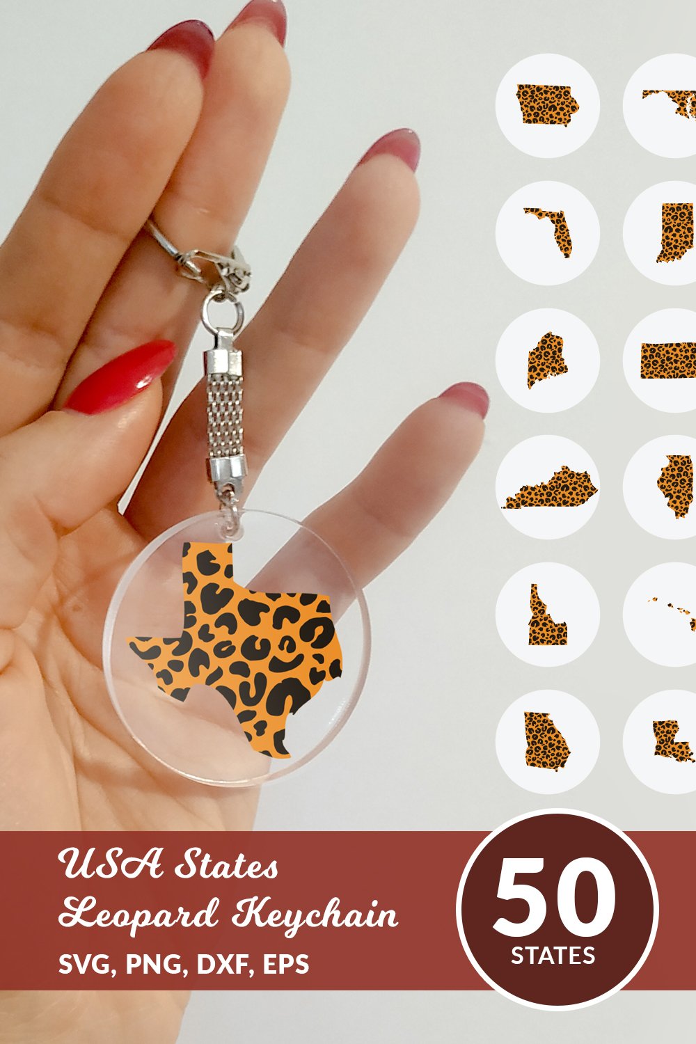USA States Leopard Print Circle - Keychain SVG Cut Files