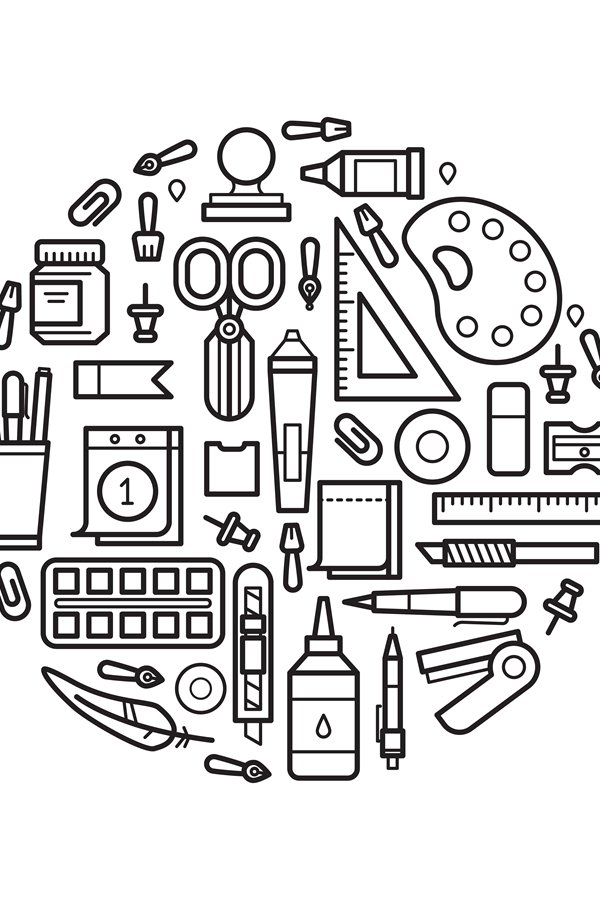 Office stationery linear icons isolated on wihite backgound