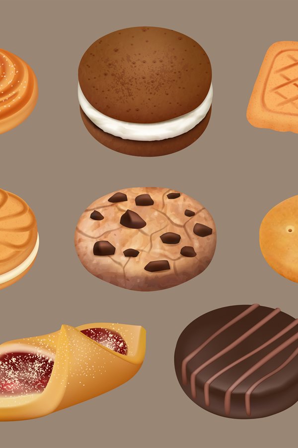 Cookies. Realistic delicious sugar cookies decent vector ill