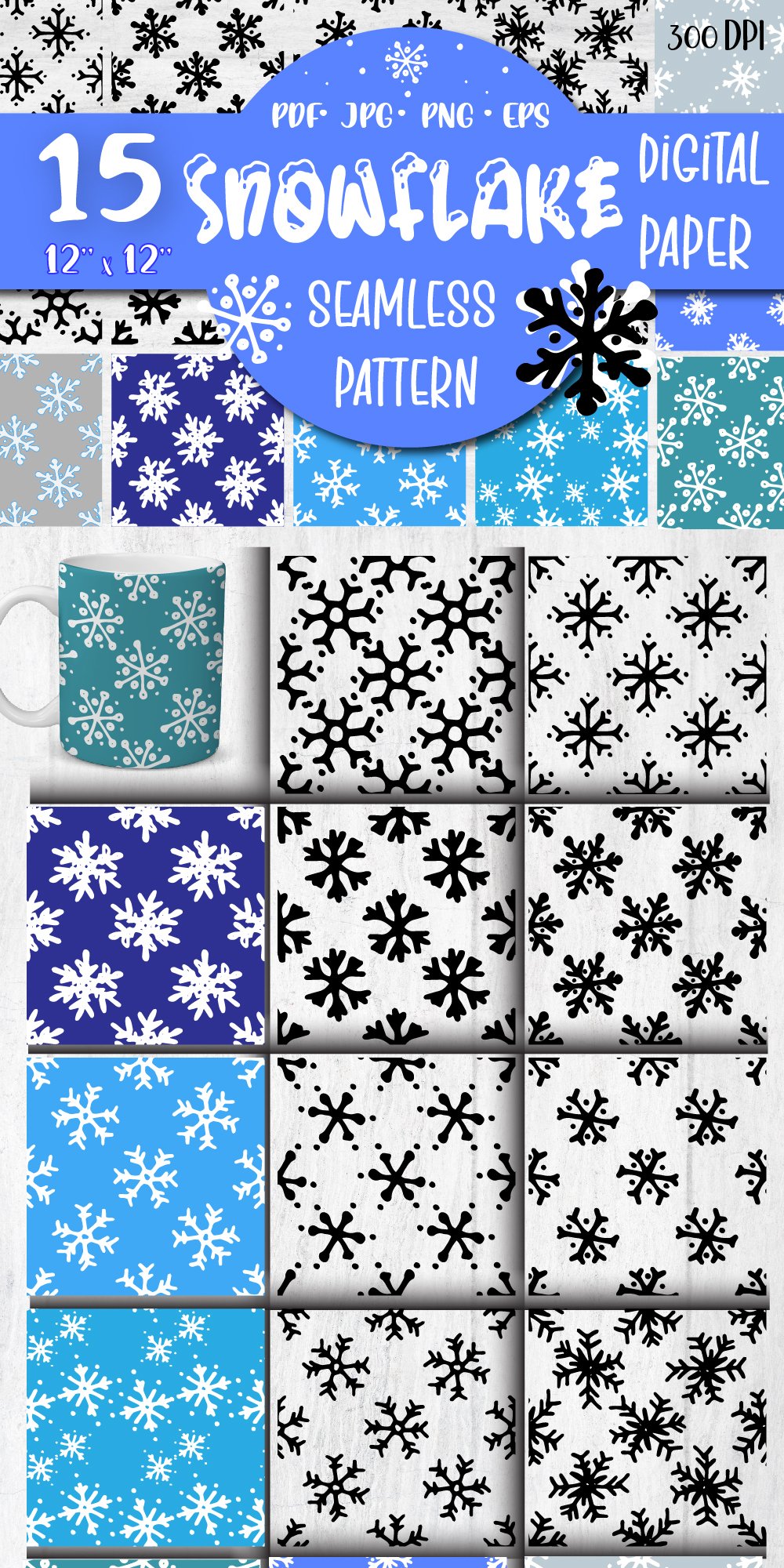 snowflake Digital paper PNG snowflakes seamless pattern