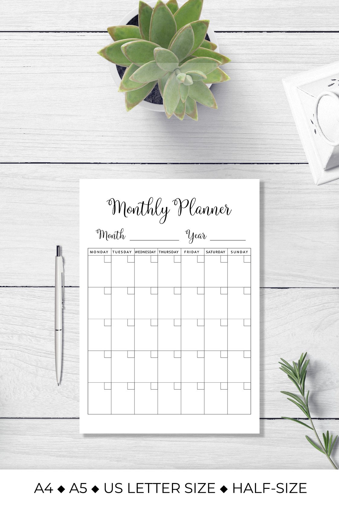Monthly Planner Page. Planner inserts Printable.