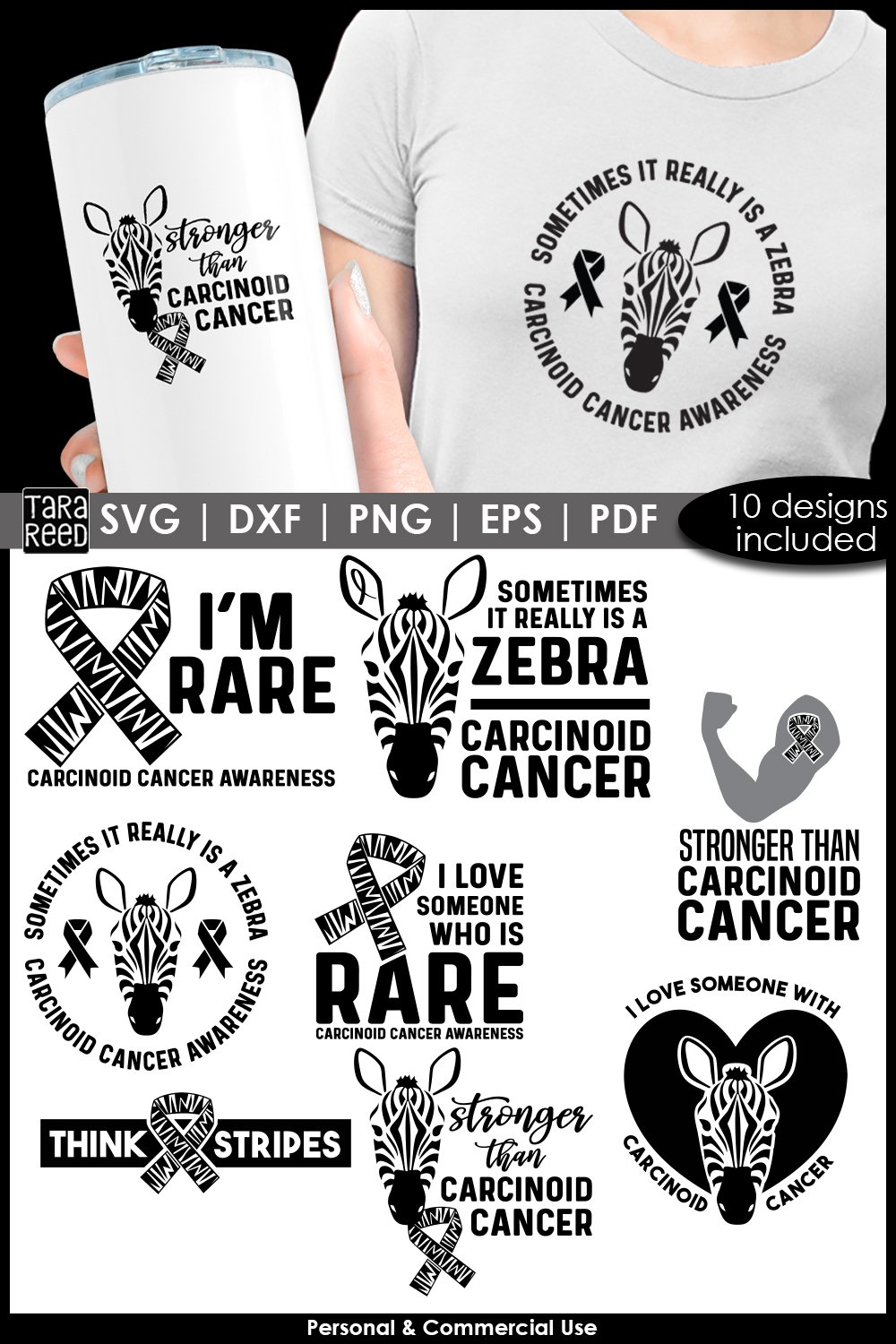 Carcinoid Cancer SVG Bundle for Cricut | Zebra Print Ribbon