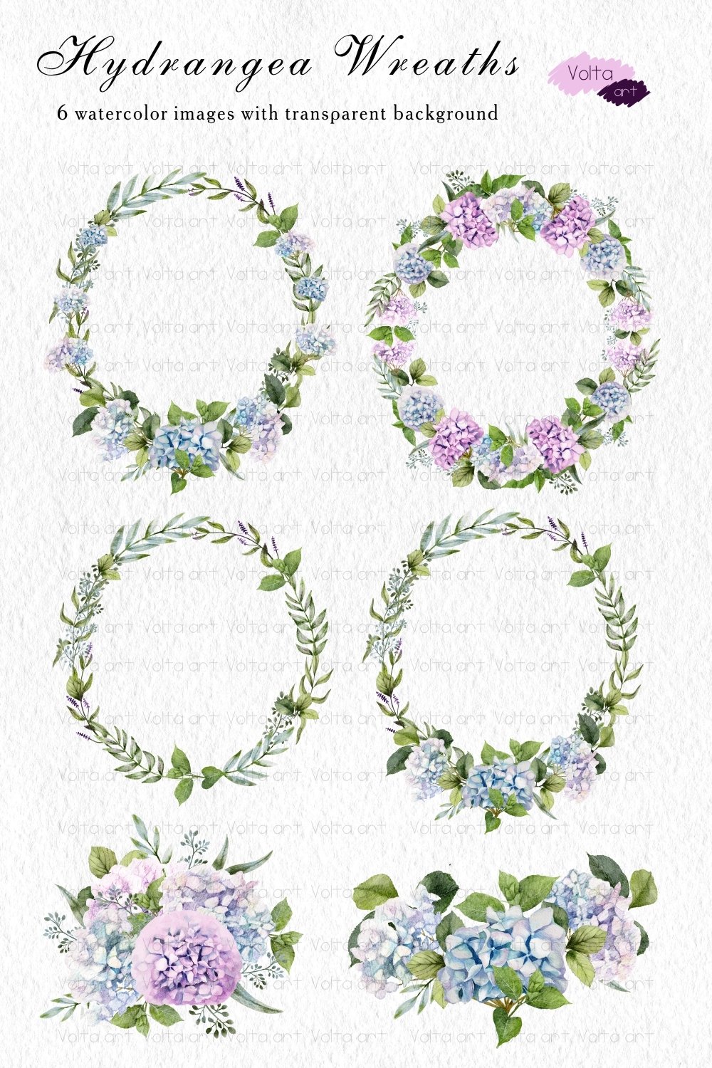 Watercolor Hydrangea Wreaths, Floral bouquets and frames