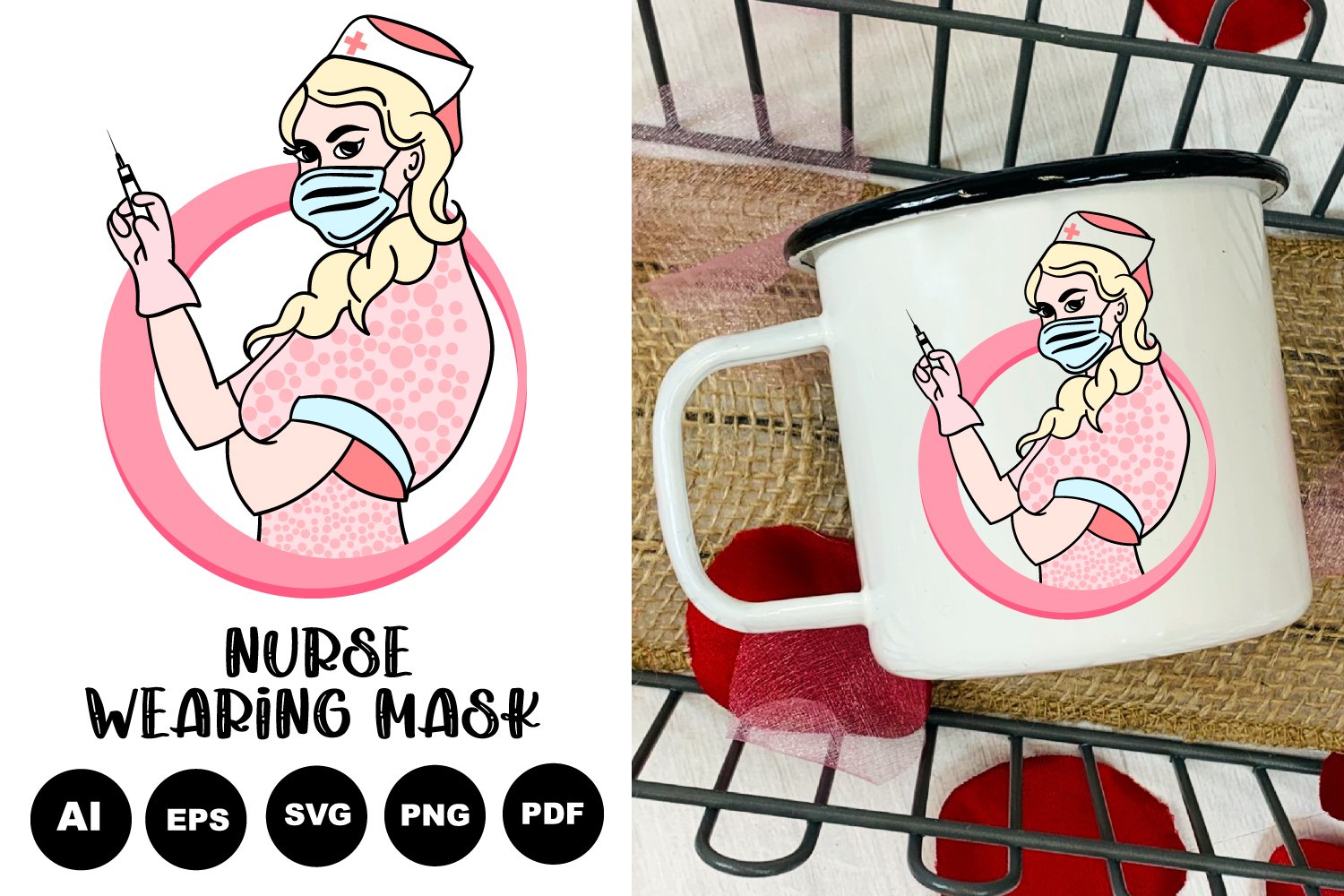 Nurse Wearing Mask Holding Injection SVG, AI, EPS, PNG