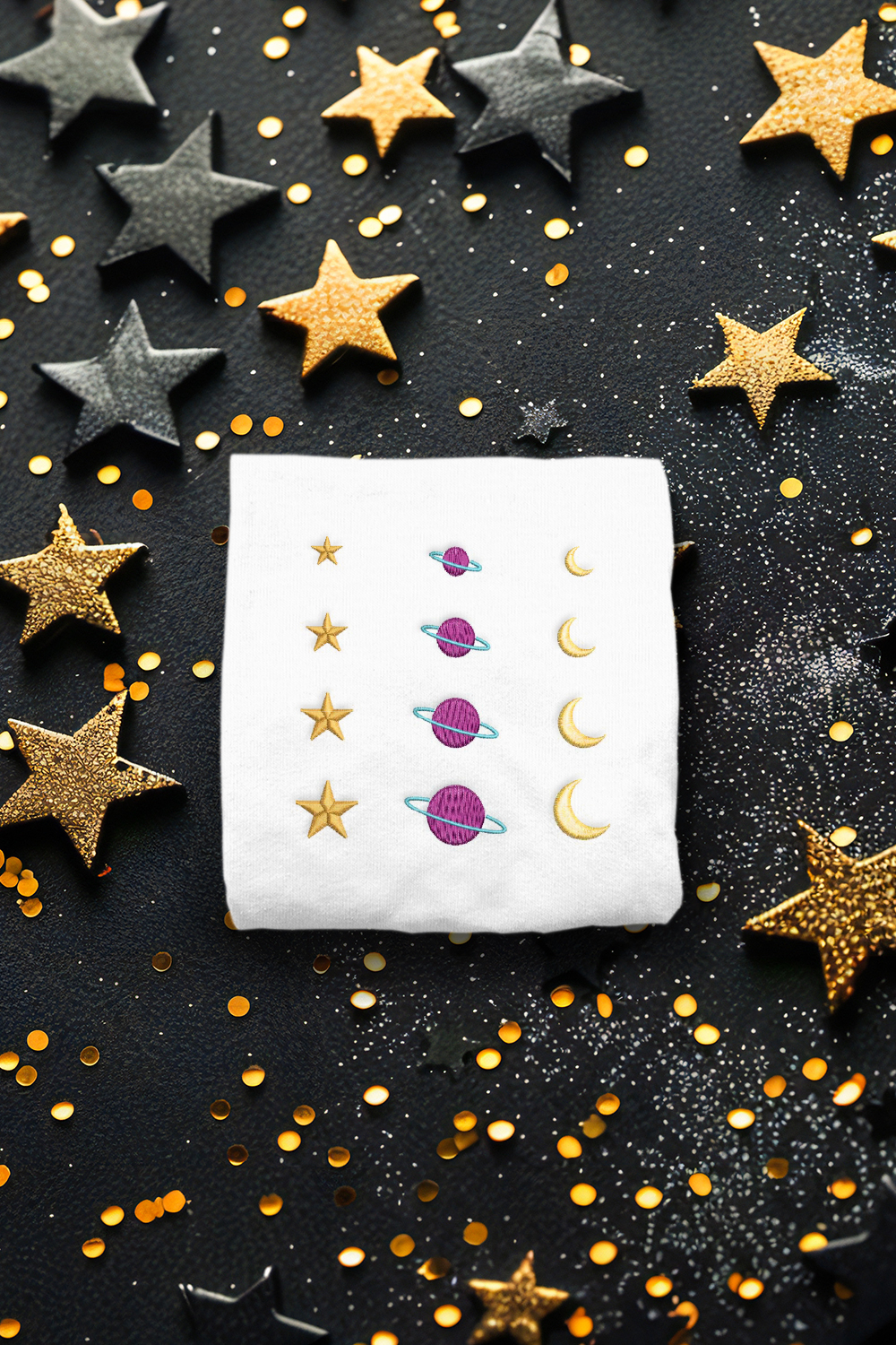 Celestial Moon and Stars Micro Embroidery File Trio