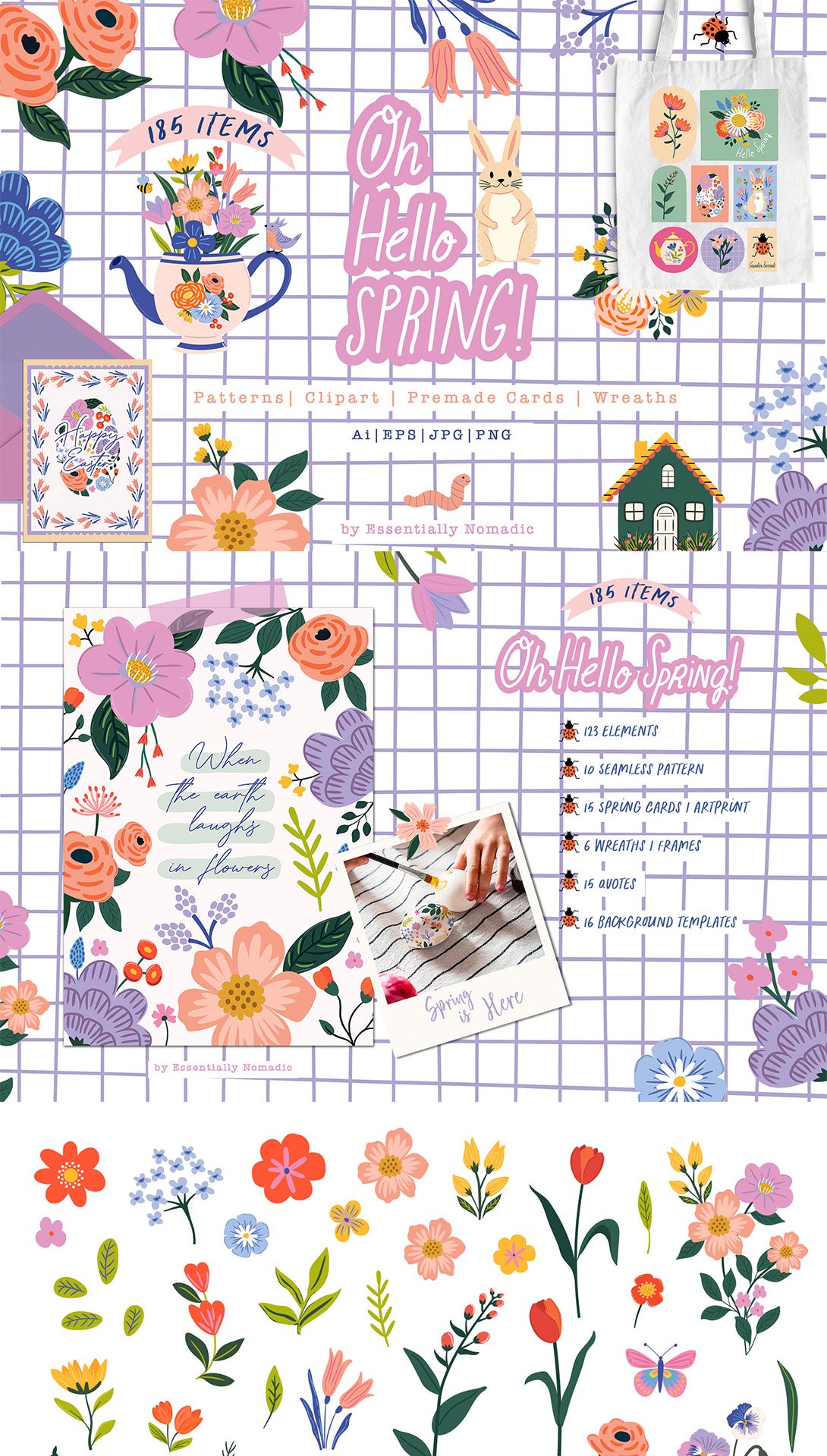 cottagecore Spring flowers clipart set