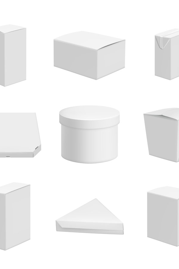 White packages. Realistic template of empty packs