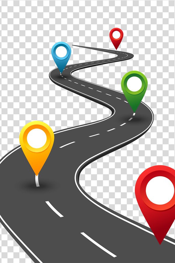Road infographics. Winding road to success with pin pointers