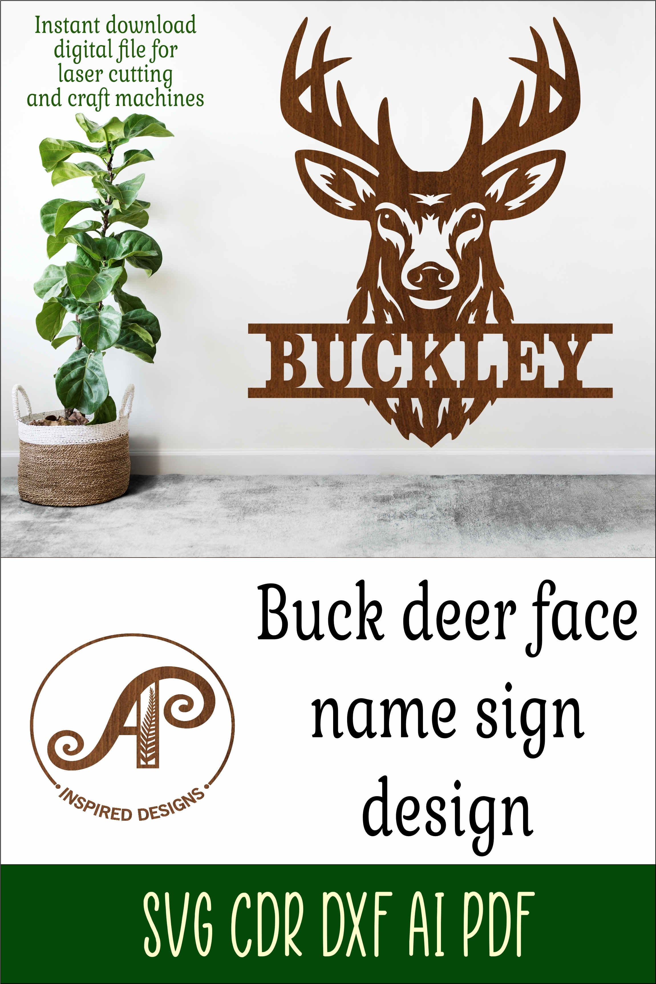 Buck deer head name wall art sign, SVG file