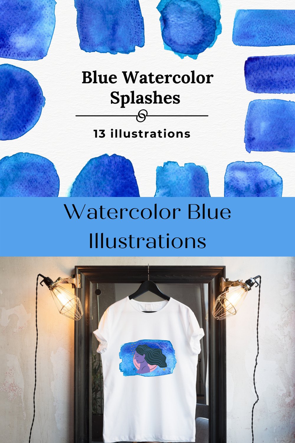 13 Blue Watercolor splash cliparts, Light Blue strokes