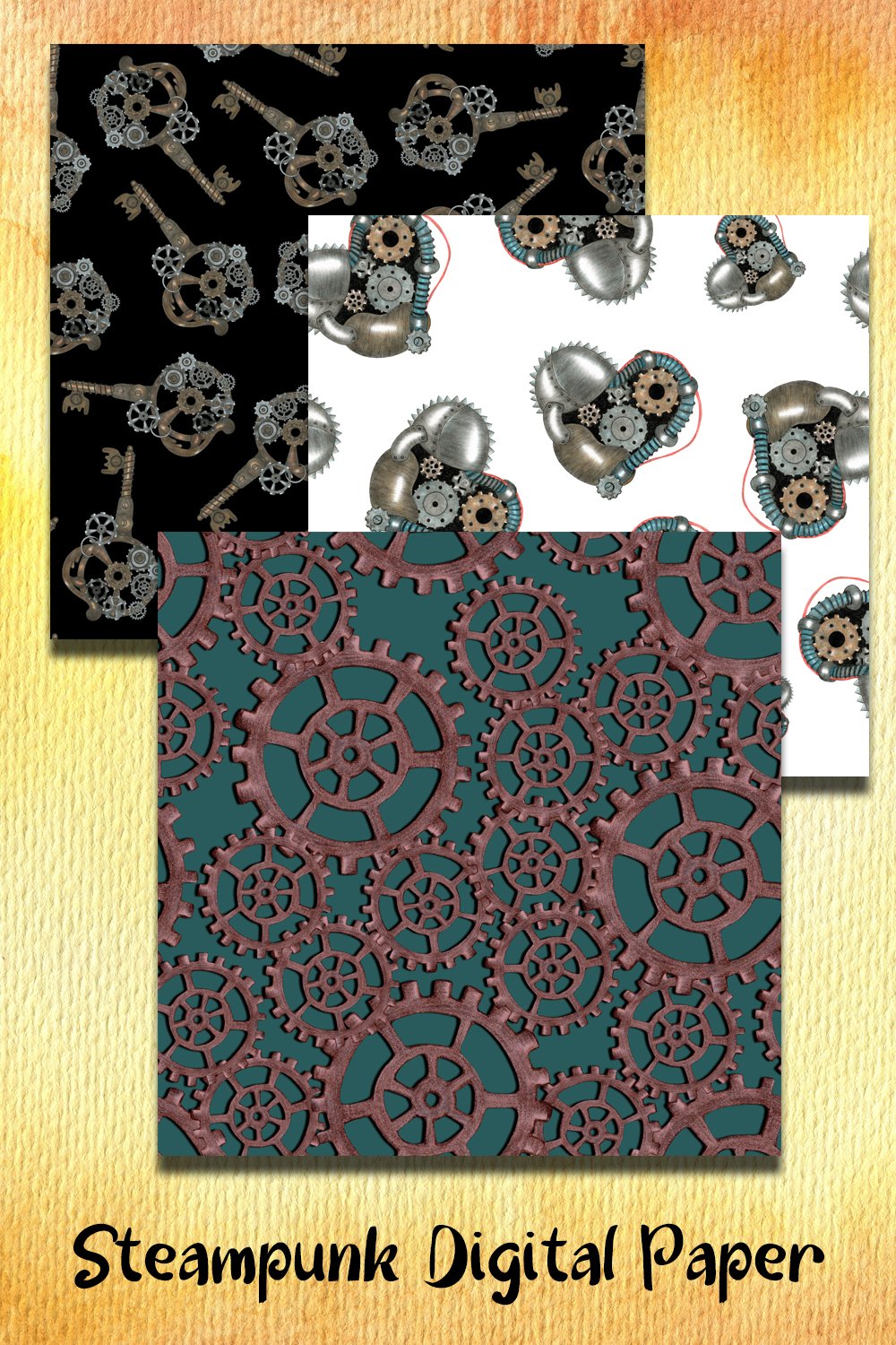 24 Steampunk Background Drawn by Color Pencil.