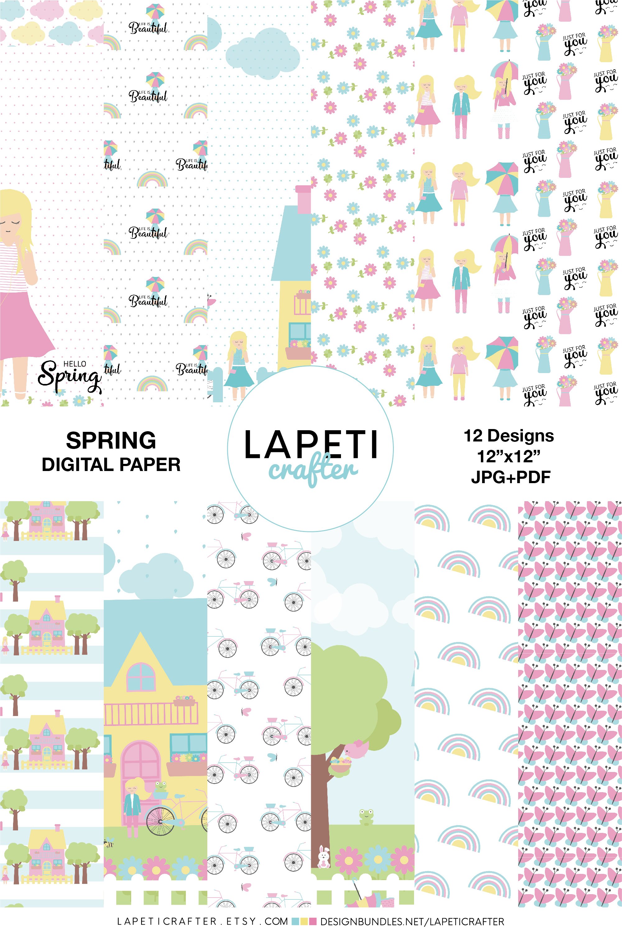 Spring Digital Paper for Scrapbooking