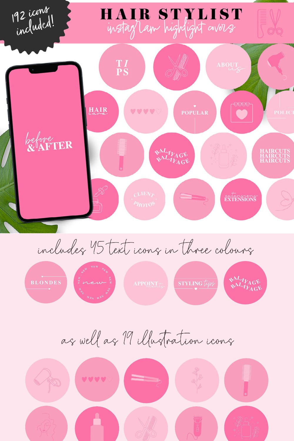 pink hairstylist instagram icons canva editable