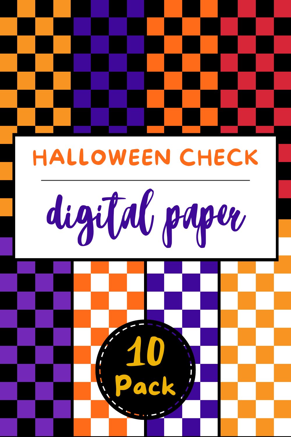 Halloween Digital Paper Pack, Orange Purple Checked Patterns