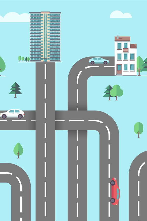Children road map. Suburb or city, urbanization concept. Top