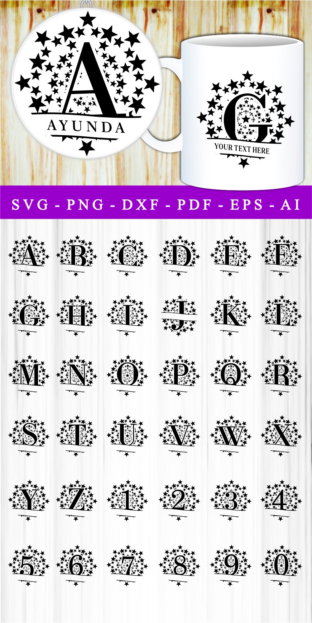 Star Split Monograms Letter SVG, Monogram Keychain SVG